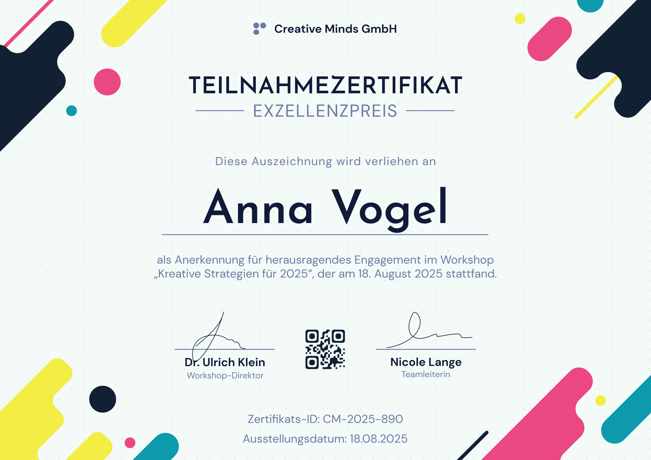 Moderne kreative Teilnahmebescheinigung Vorlage