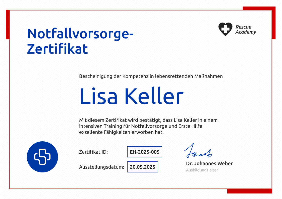 Professionelles druckbares Erste Hilfe Zertifikat