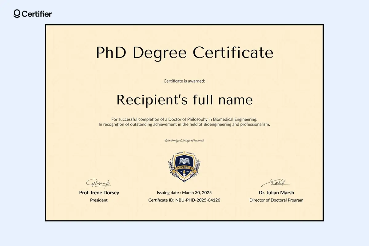 Doctorate Certificate Template