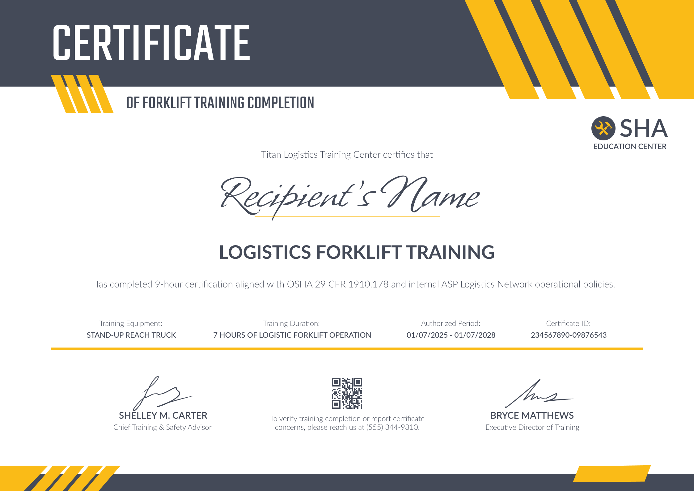 Professional and striking forklift certificate template