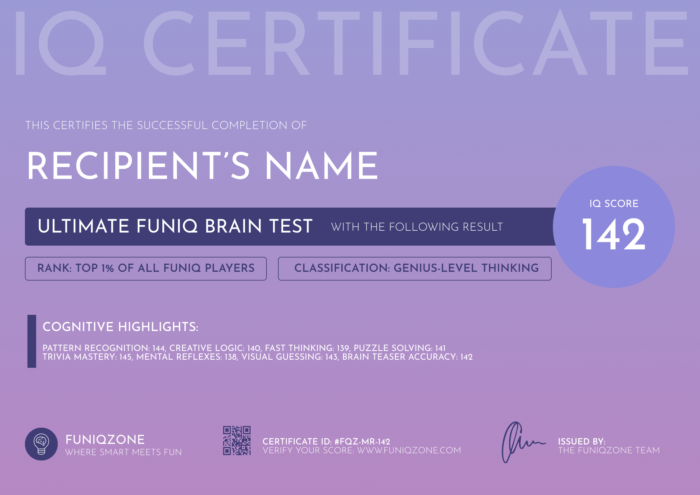 Modern and structured IQ certificate template