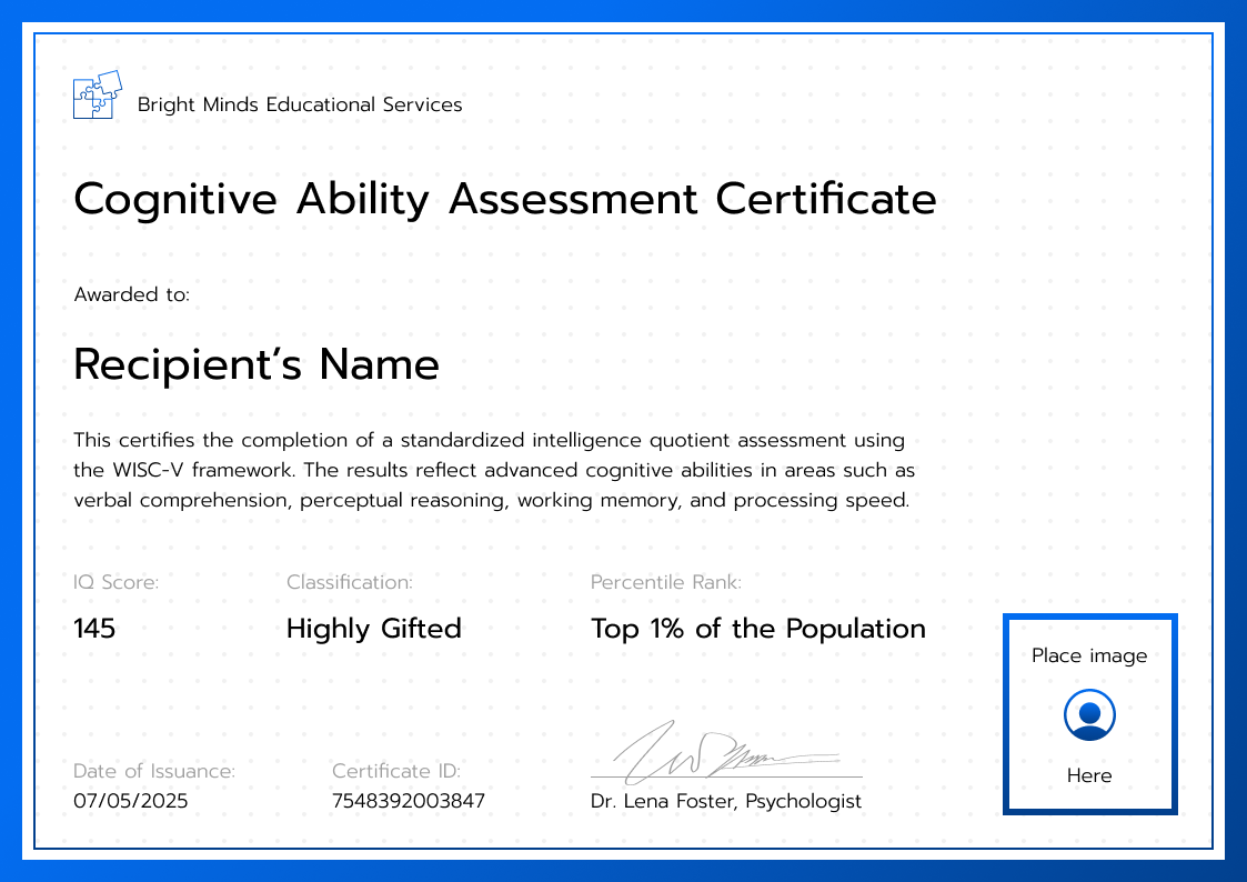 Simple and clean IQ certificate template