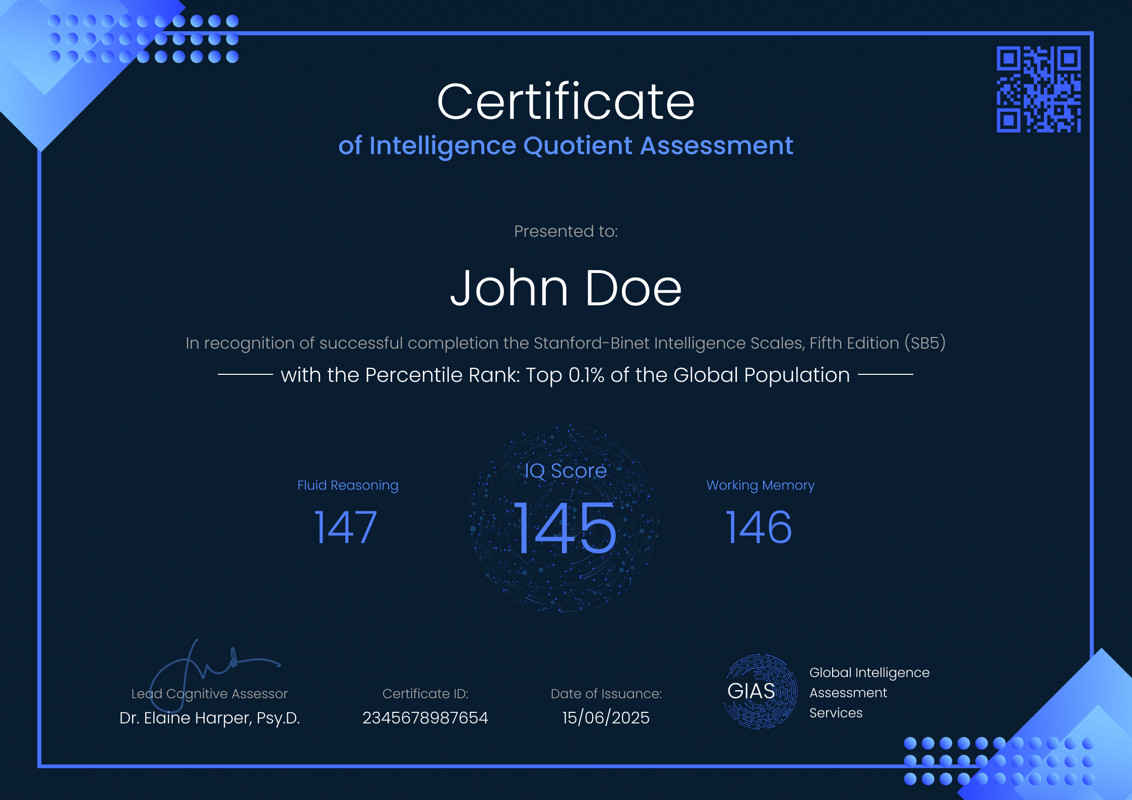 Simple and polished IQ certificate template
