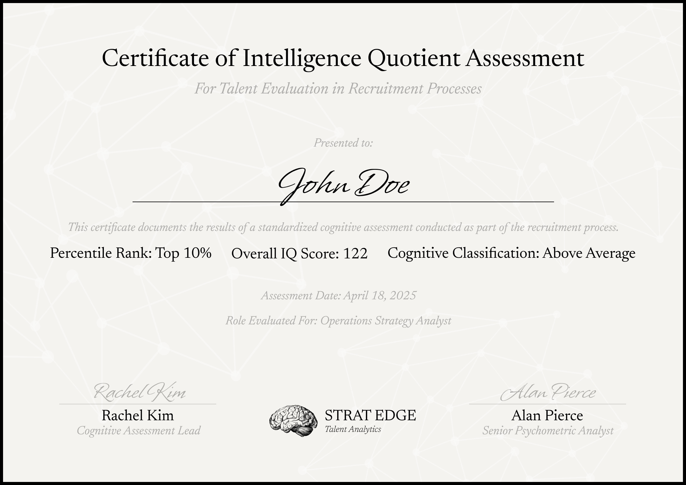 Professional and clear IQ certificate template