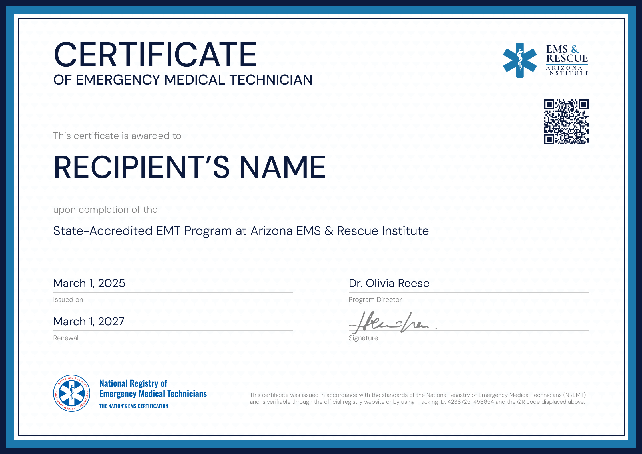 Professional and timeless EMT certificate template