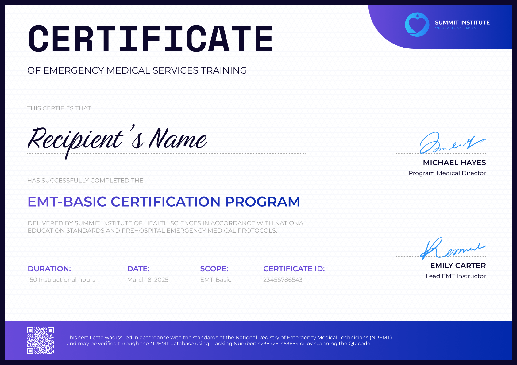 Professional and impactful EMT certificate template