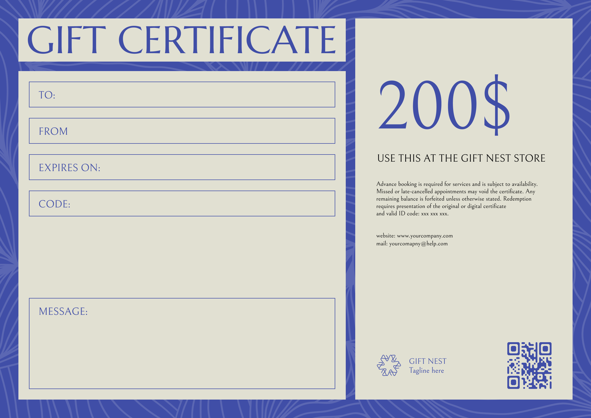Simple form-based gift certificate template