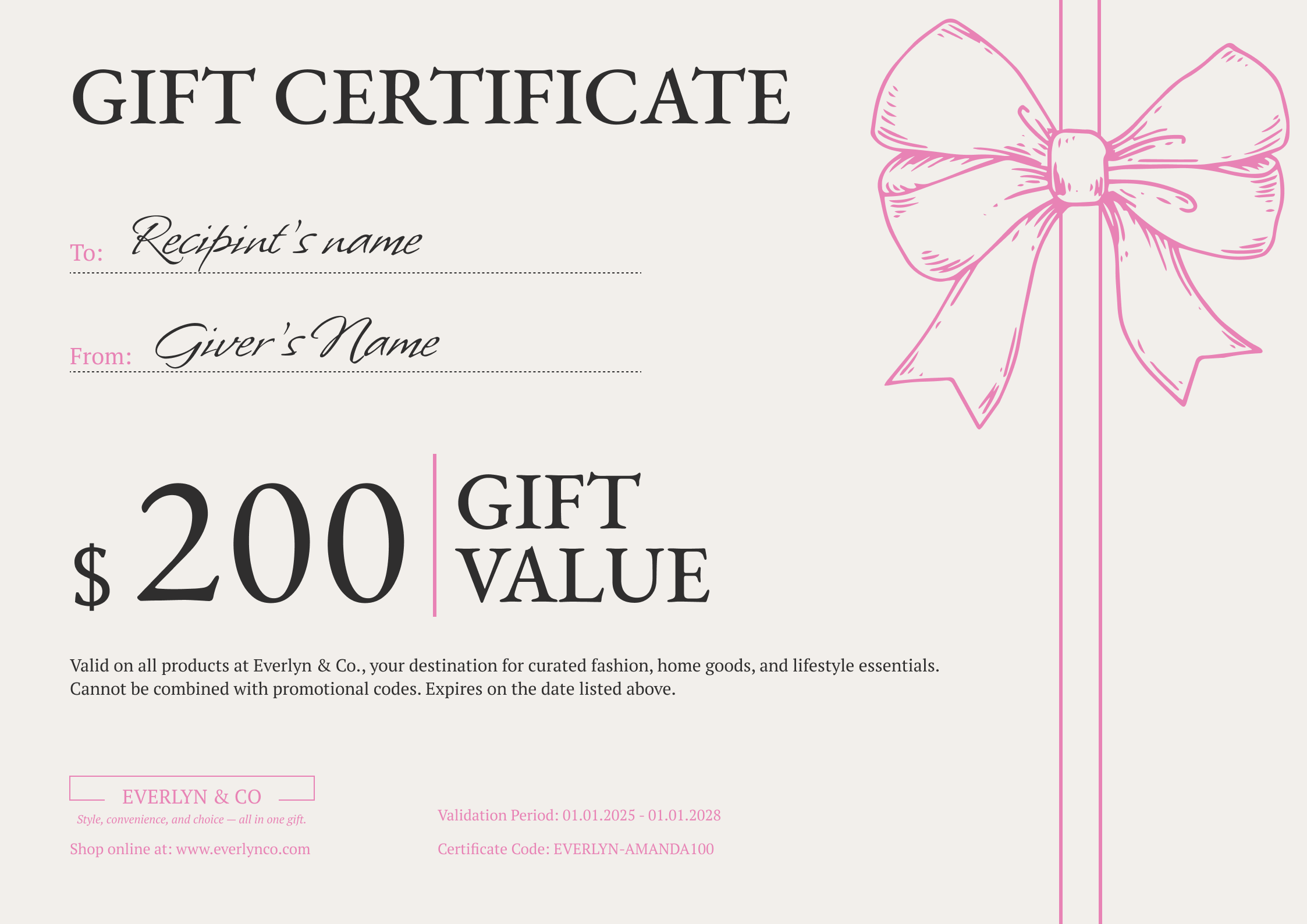 Delicate and simple gift certificate template