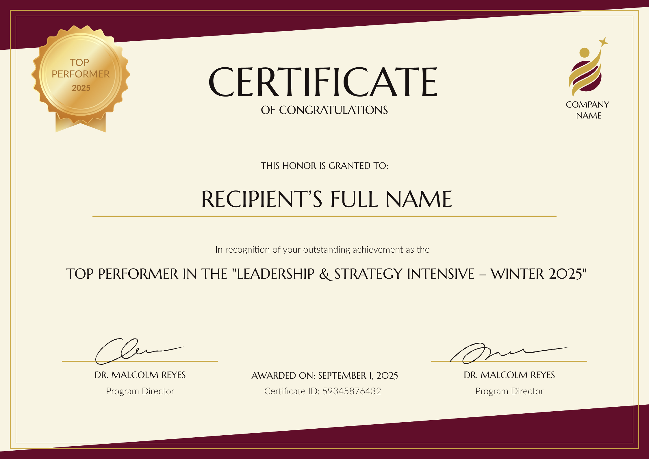 Professional and celebratory congratulations certificate template