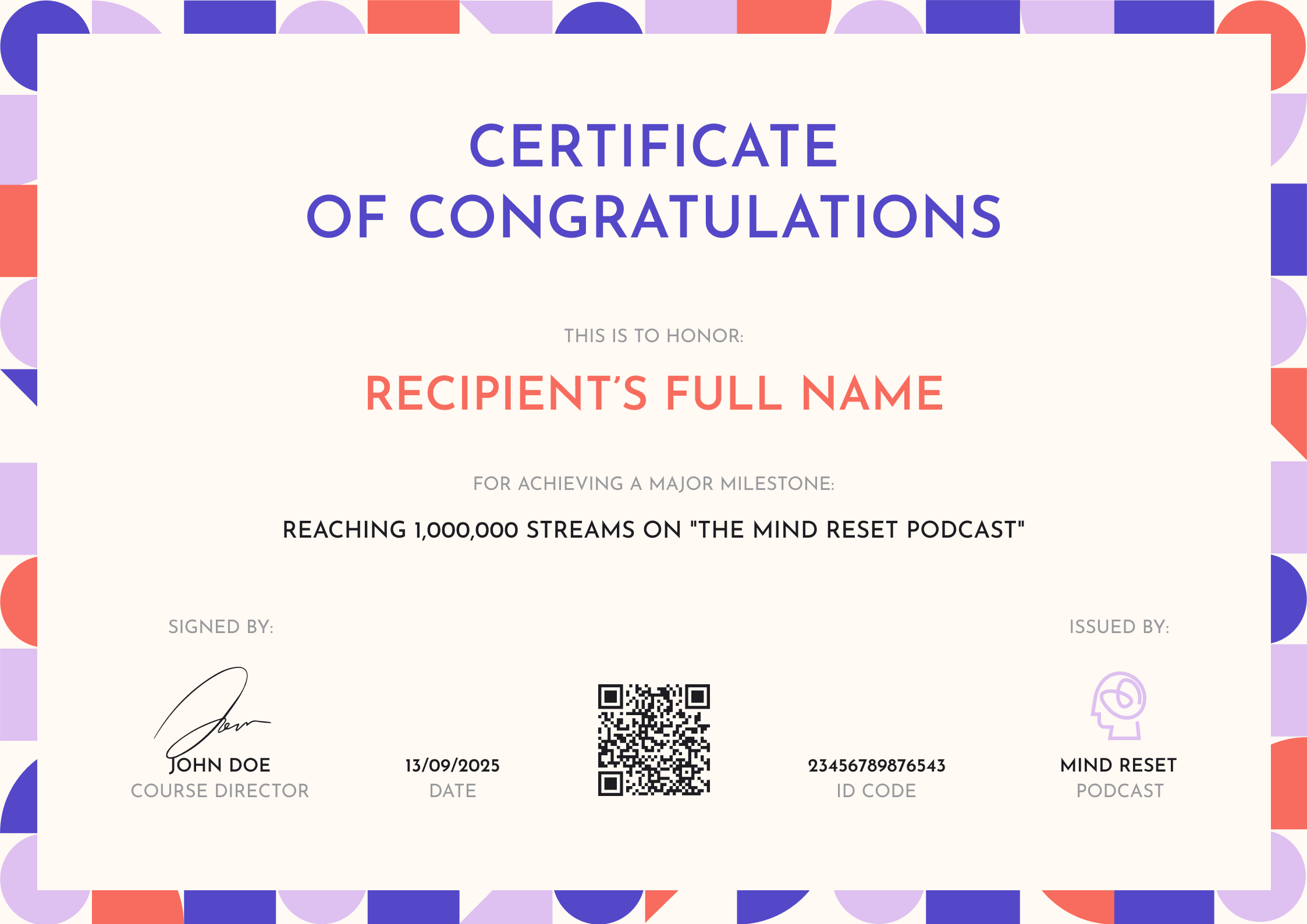 Modern and artful congratulations certificate template