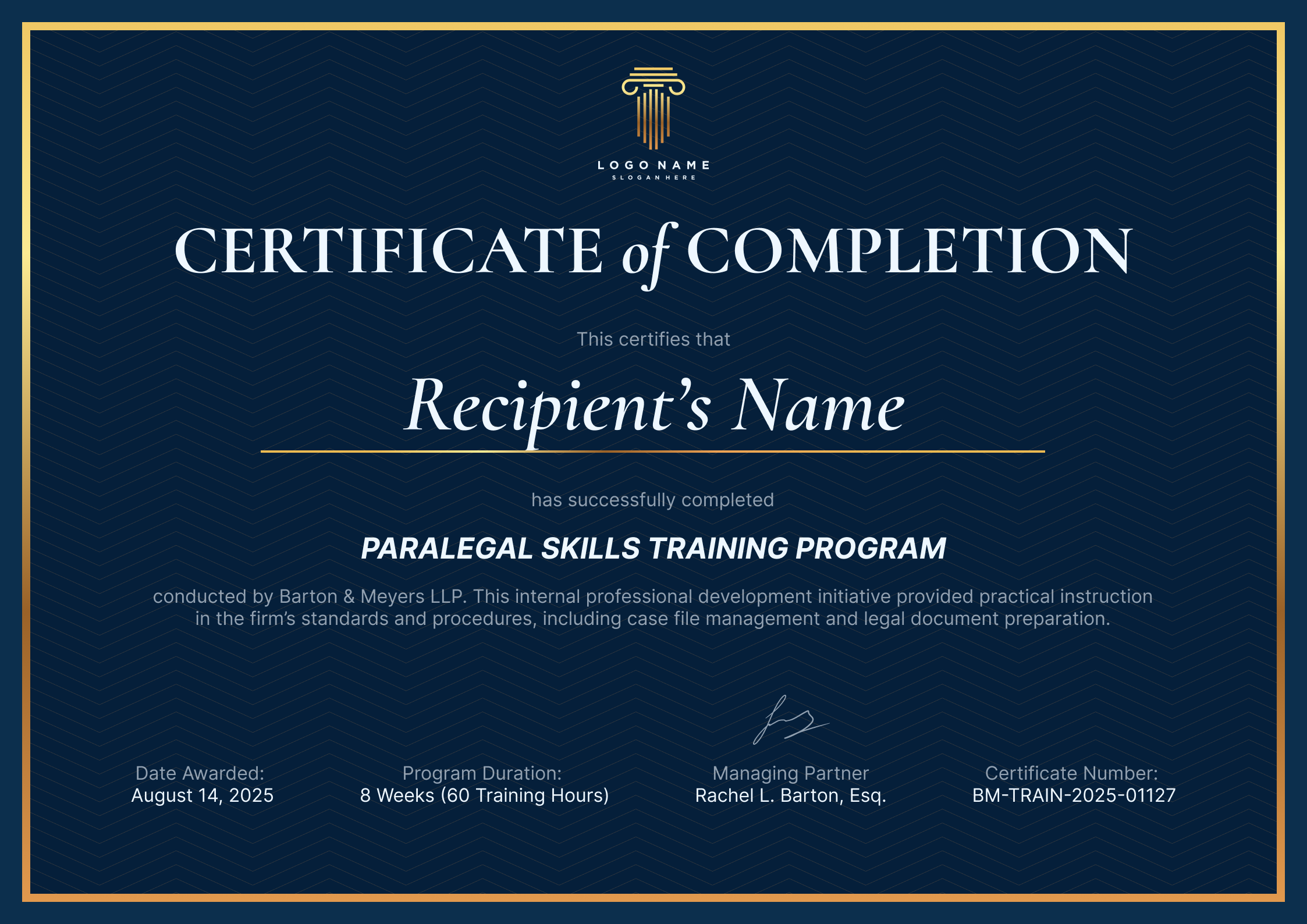 Formal and refined paralegal certificate template