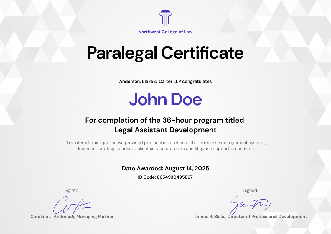 Professional and minimal paralegal certificate template