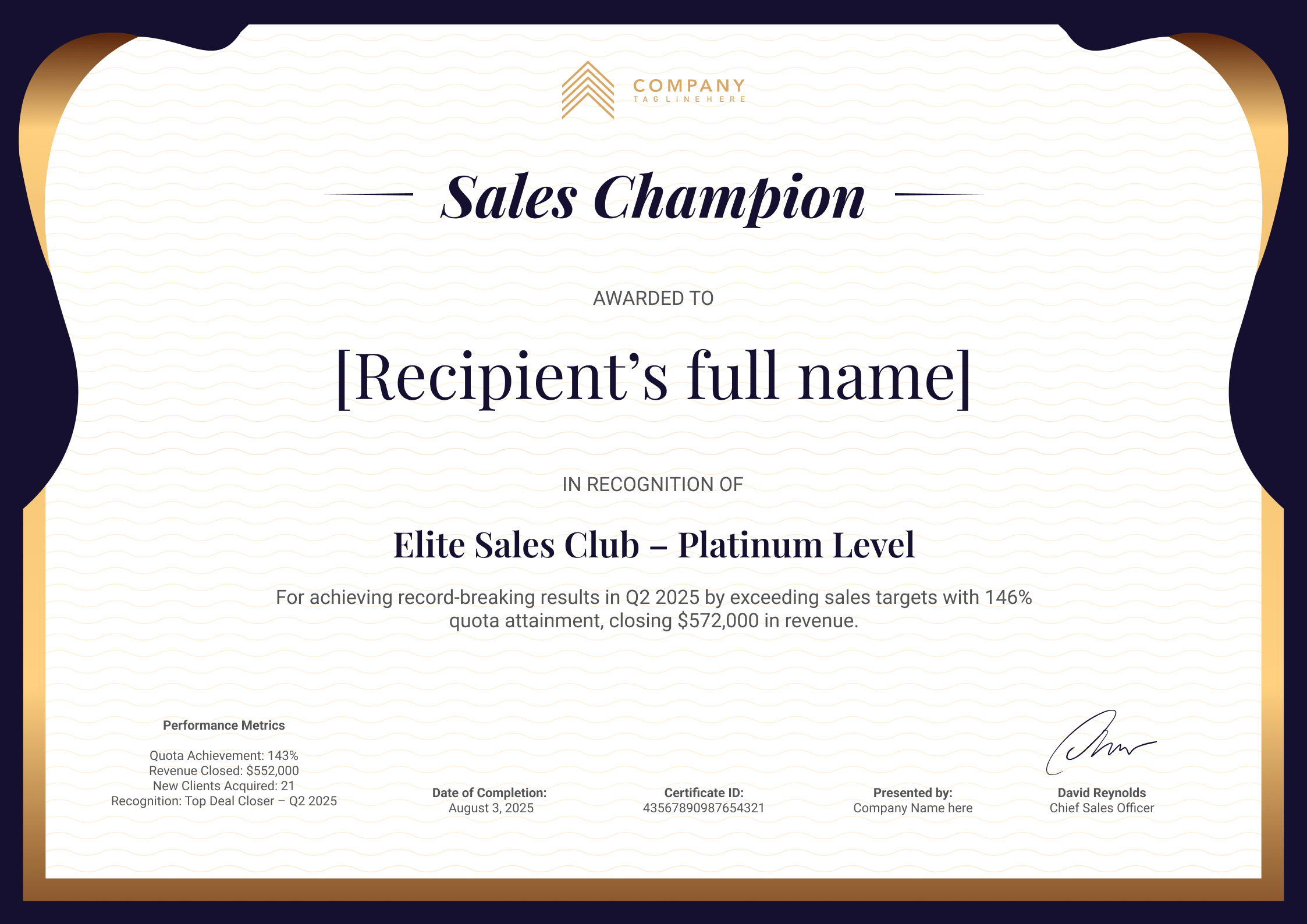 Professional and sleek sales award certificate template