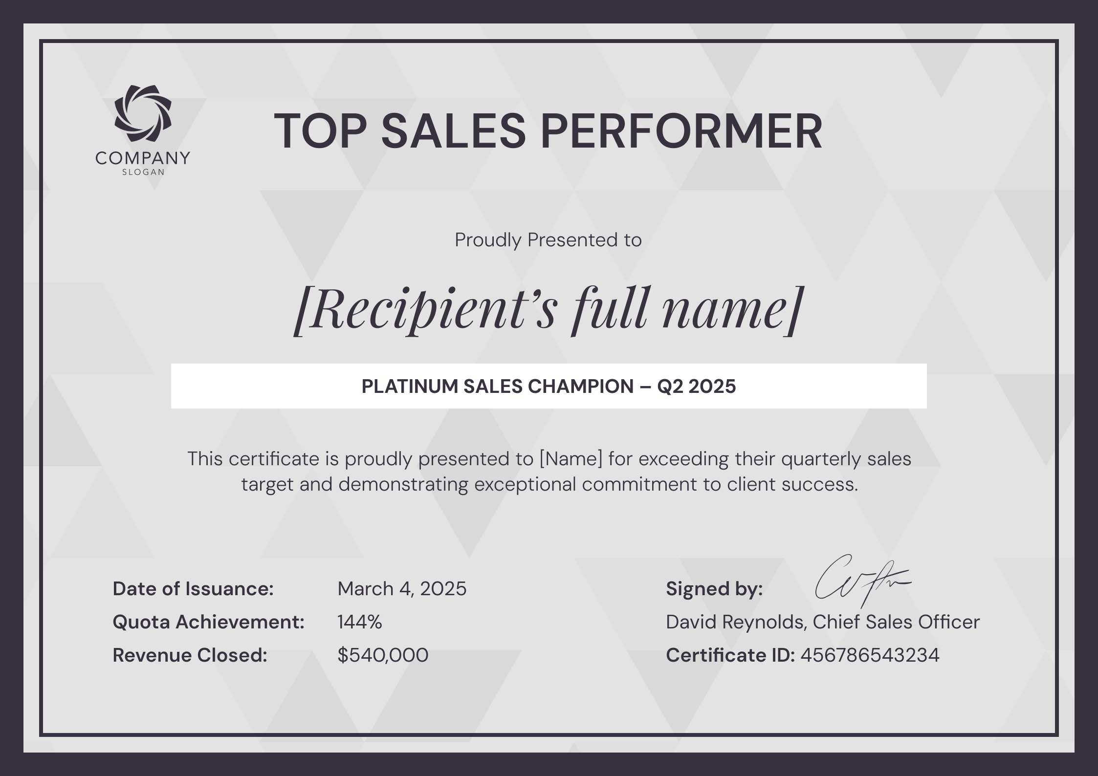 Simple and corporate sales award certificate template
