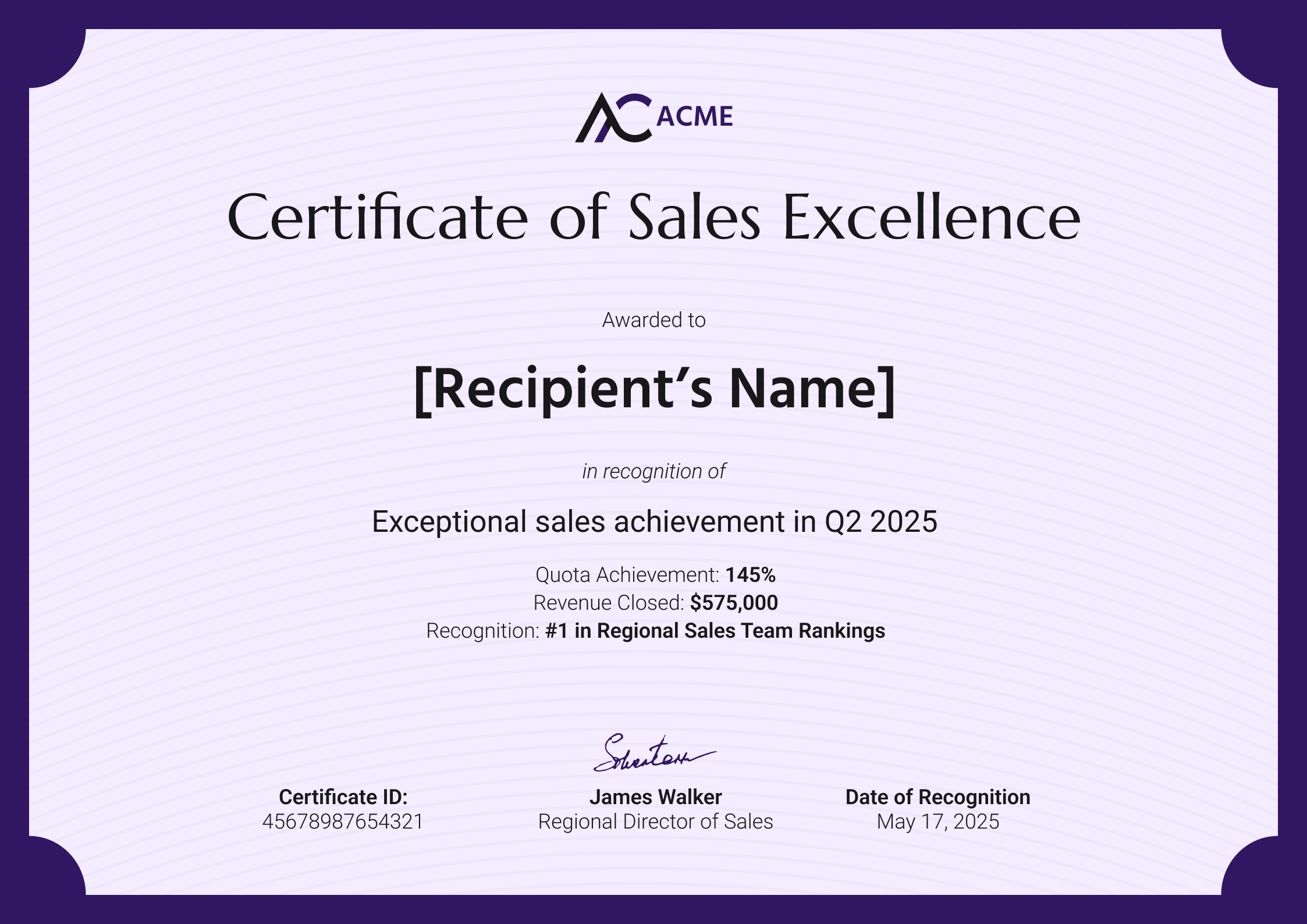 Simple and traditional sales award certificate template
