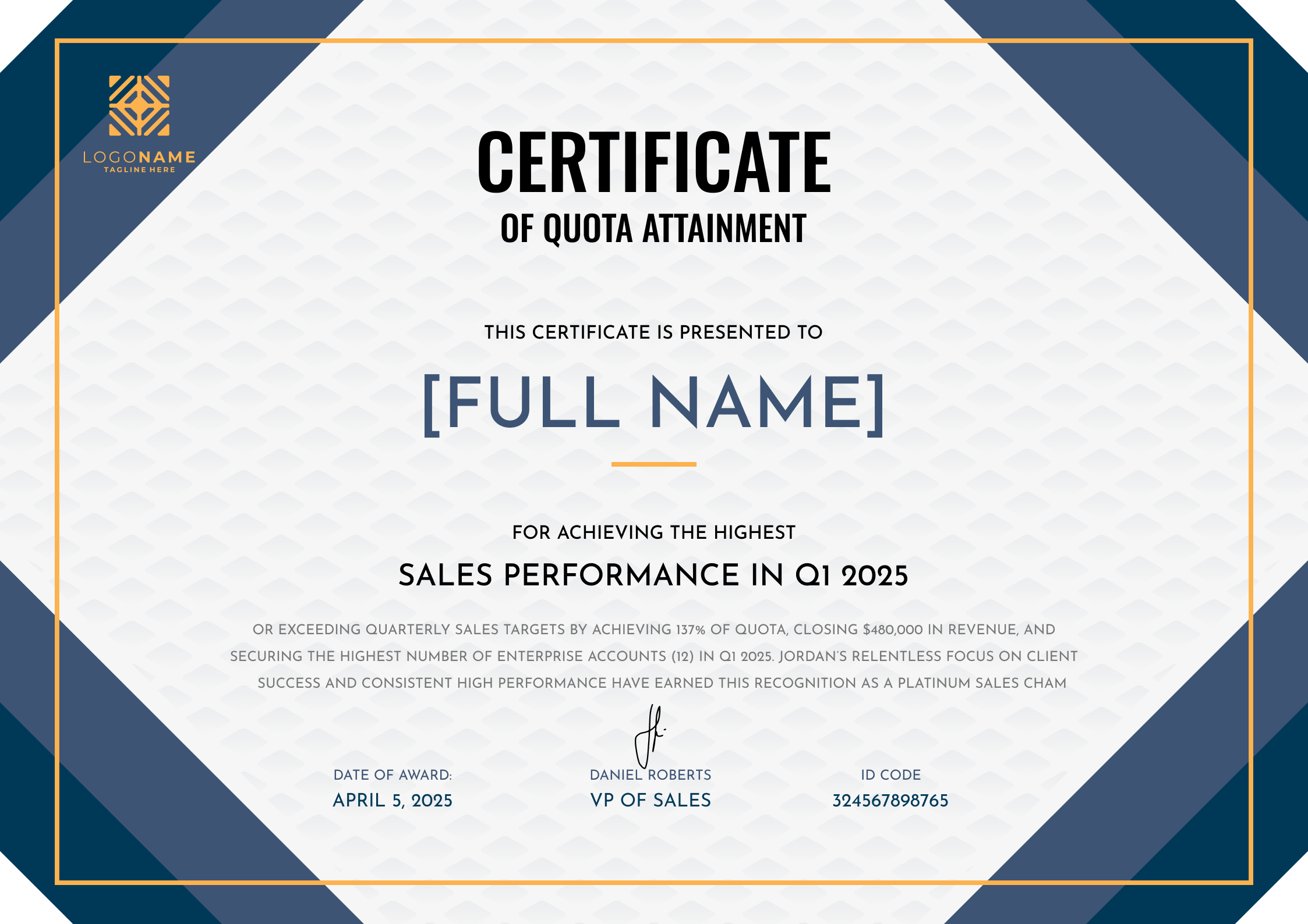 Simple and geometric sales award certificate template