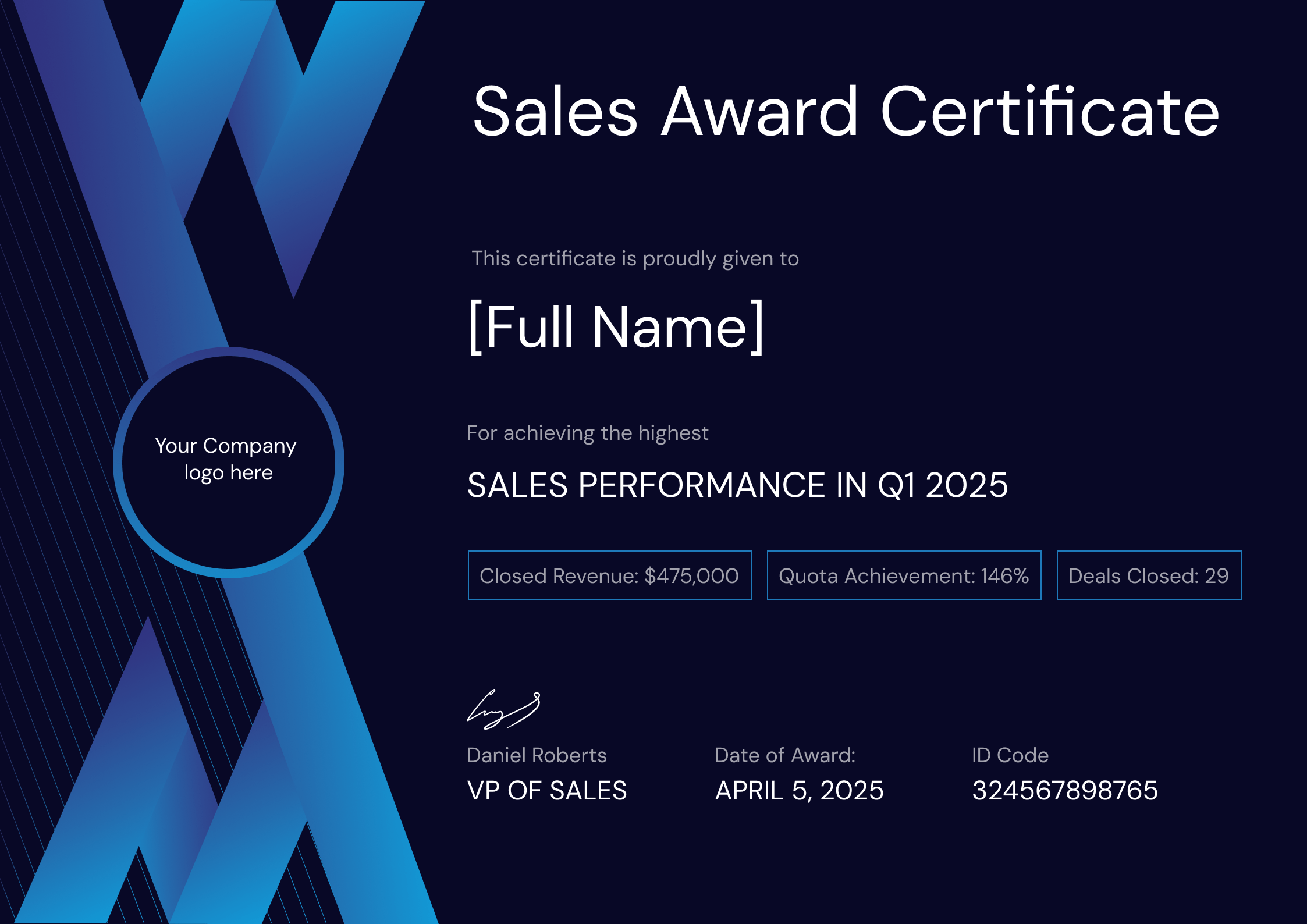 Modern and dynamic sales award certificate template