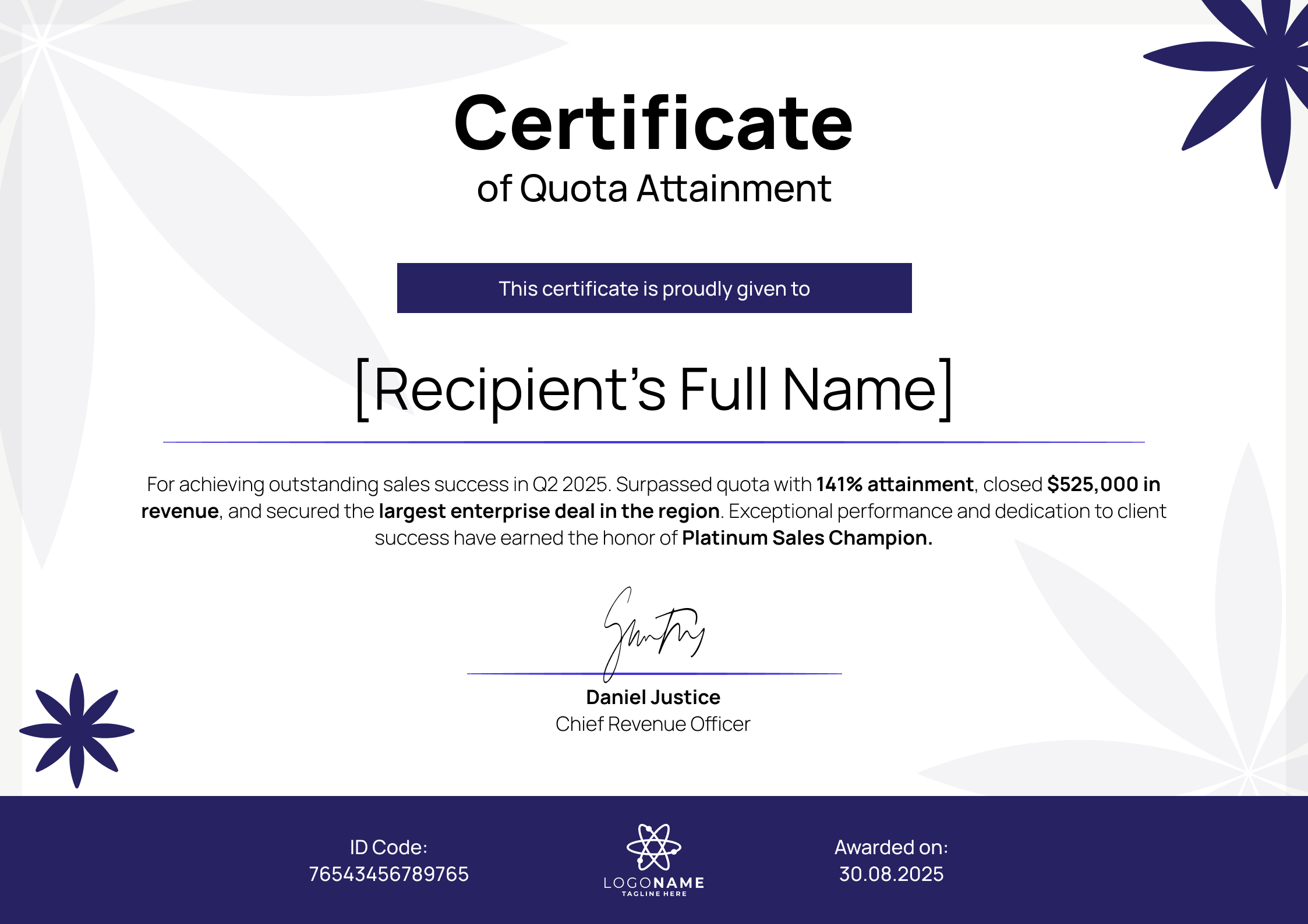 Modern and clean sales award certificate template