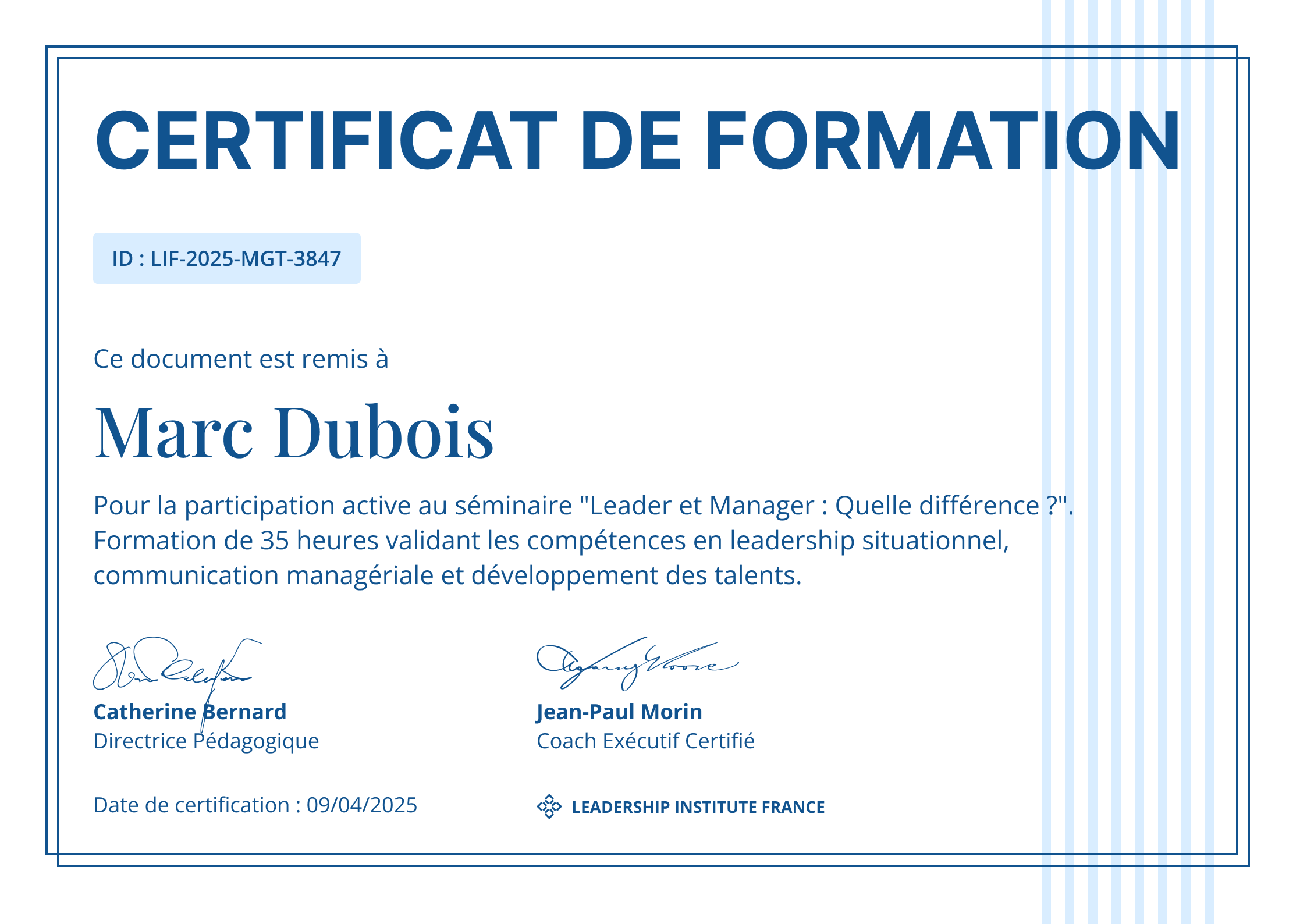 Modèle certificat de réalisation formation simple et minimal