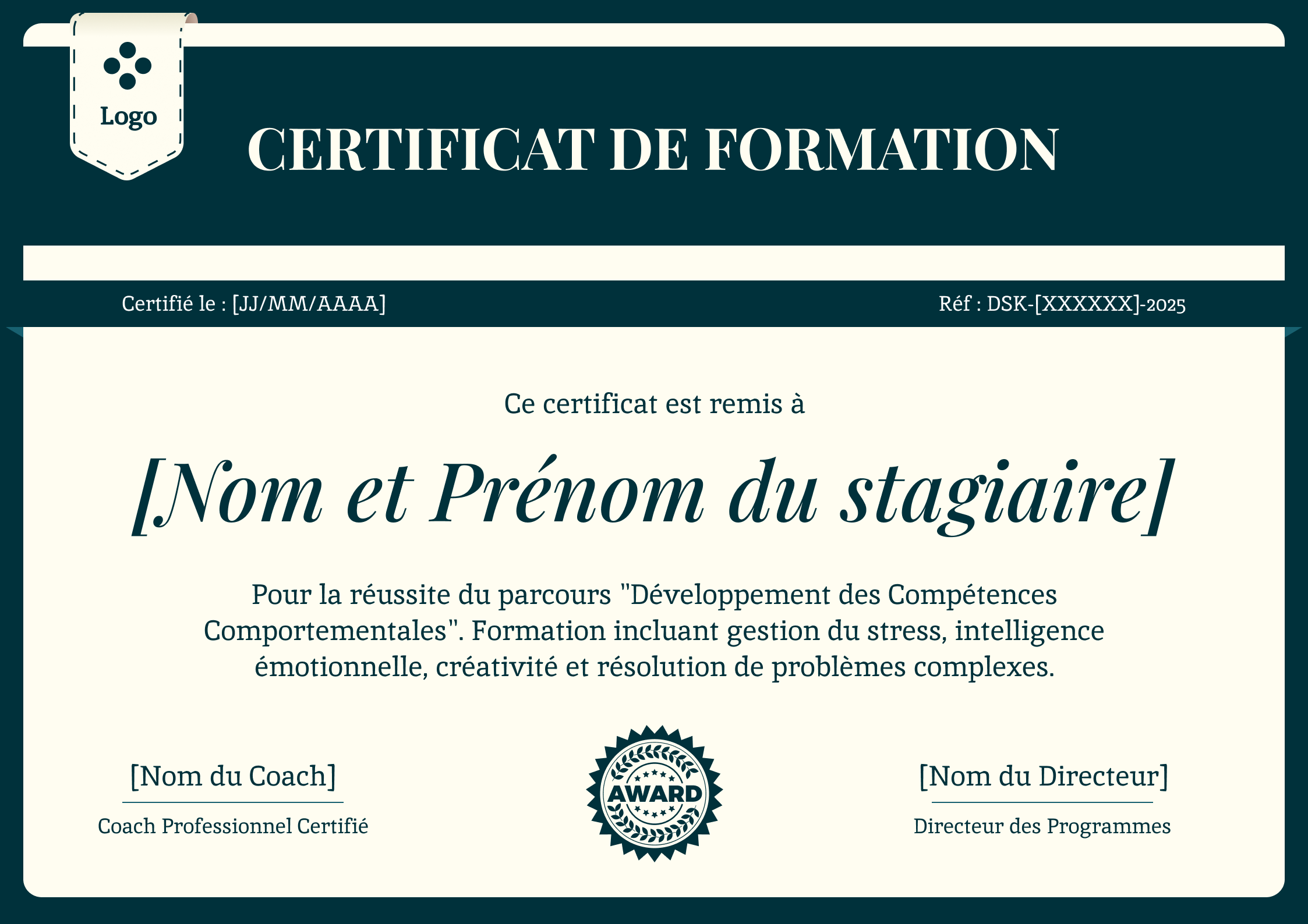 Modèle certificat de réalisation formation académique et formel