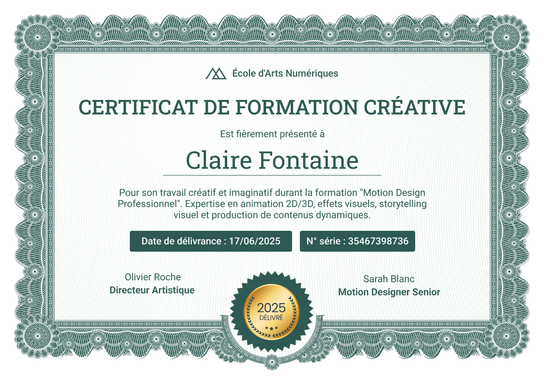 Modèle certificat de réalisation formation professionnel et décoratif