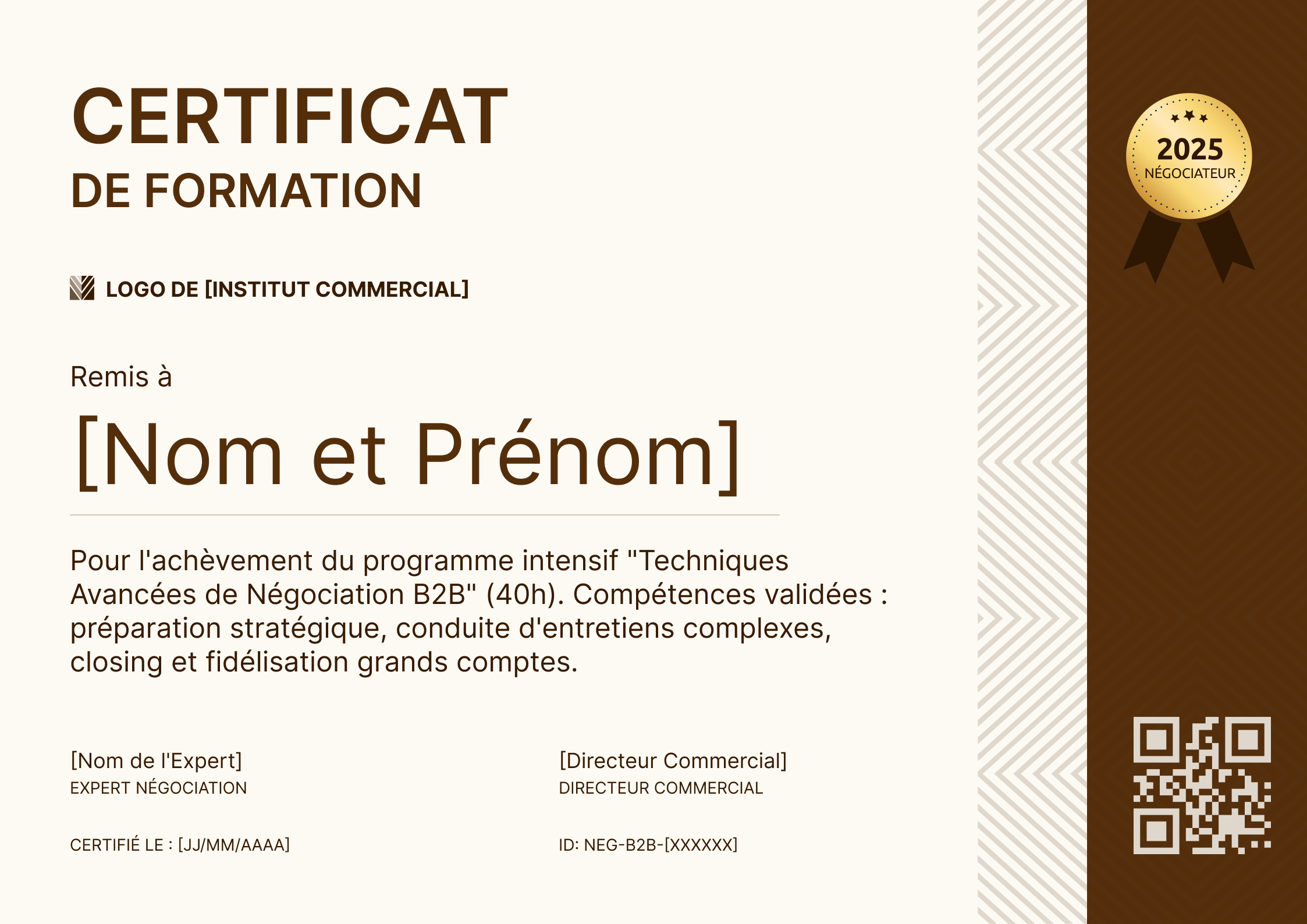 Modèle certificat de réalisation formation professionnel et sobre
