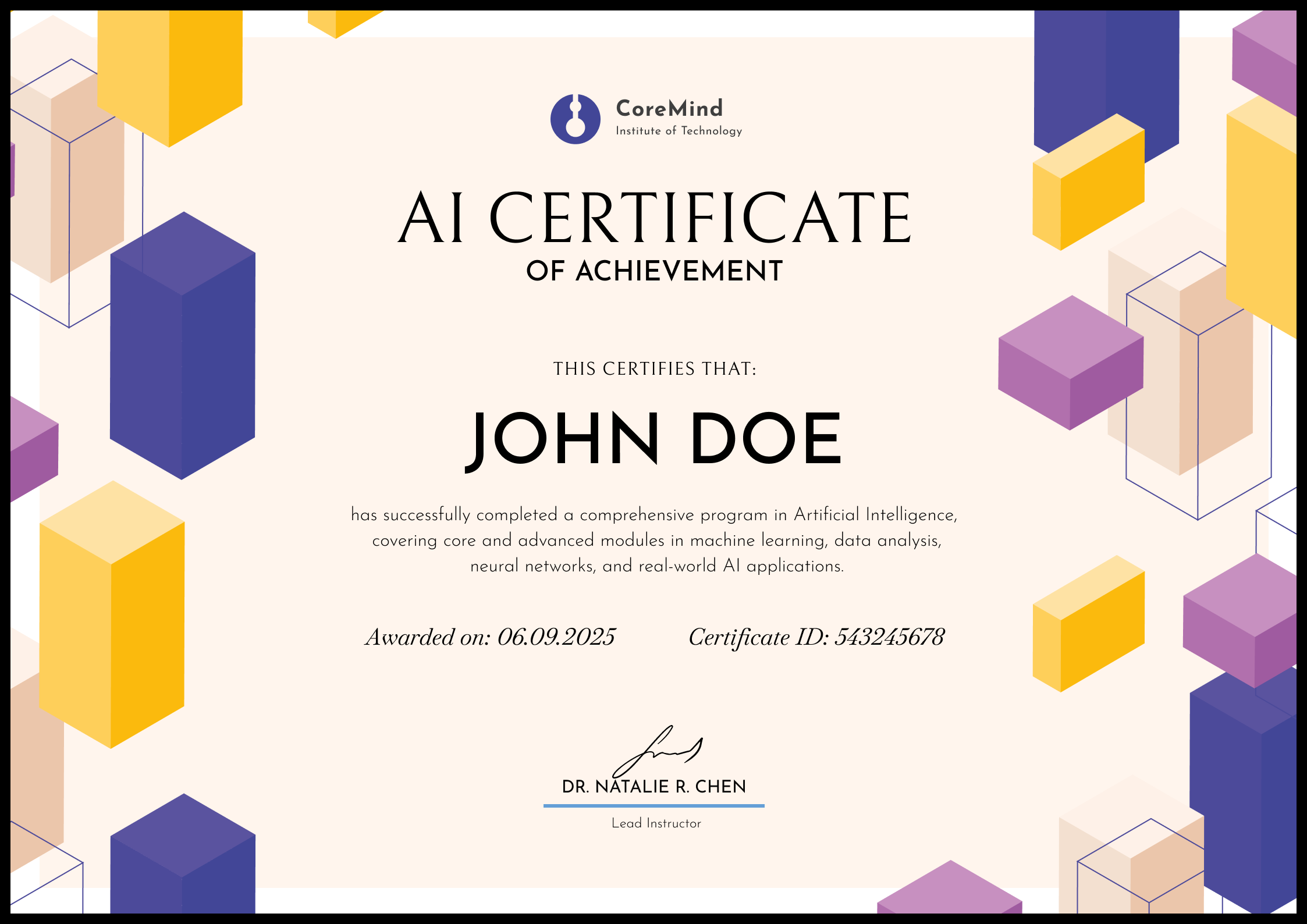 Professional and geometric AI certificate template