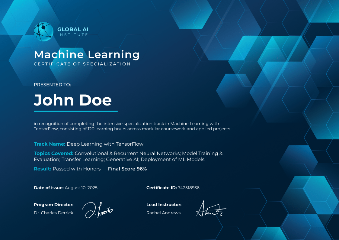 Modern and blue AI certificate template