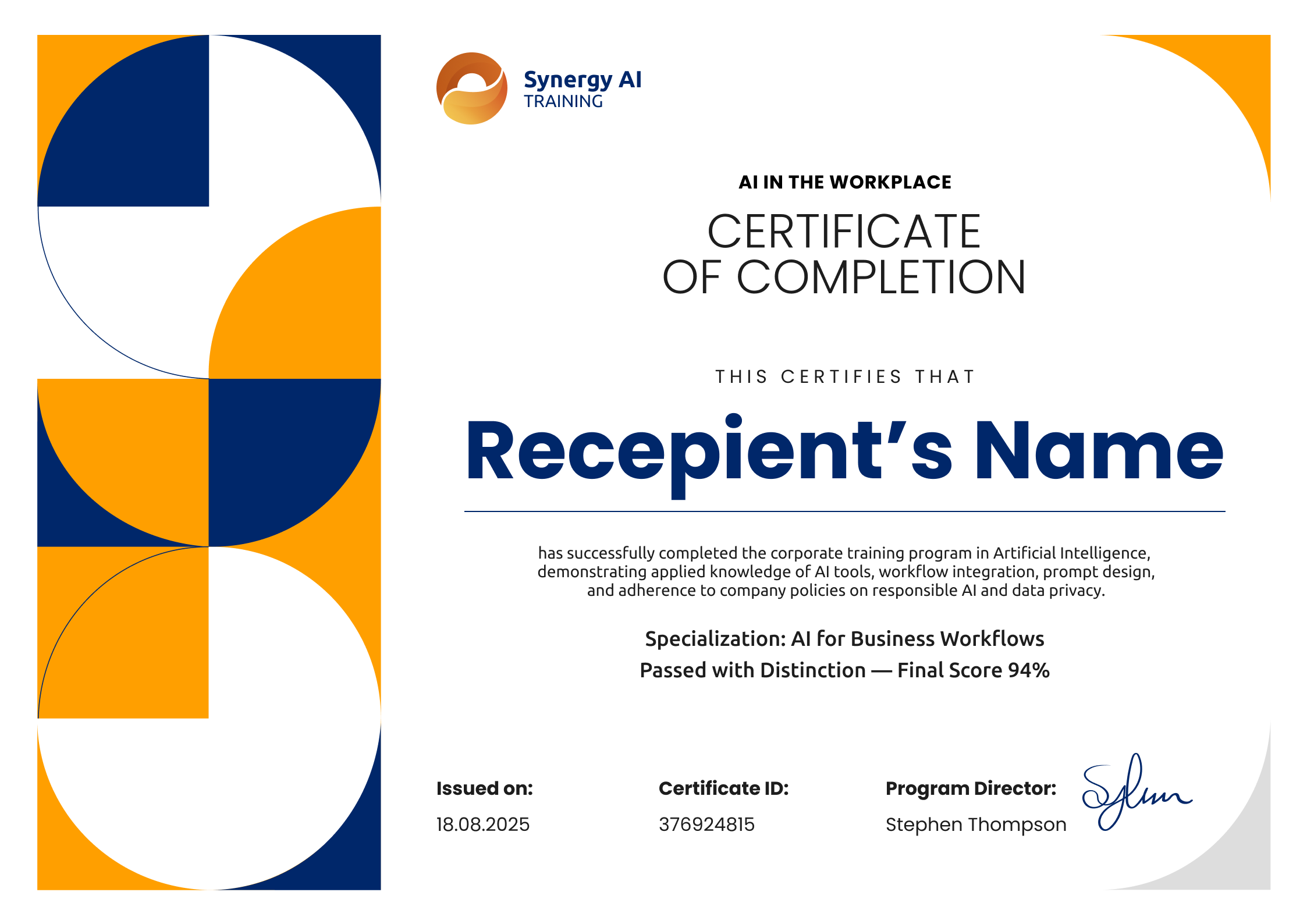 Modern and patterned AI certificate template