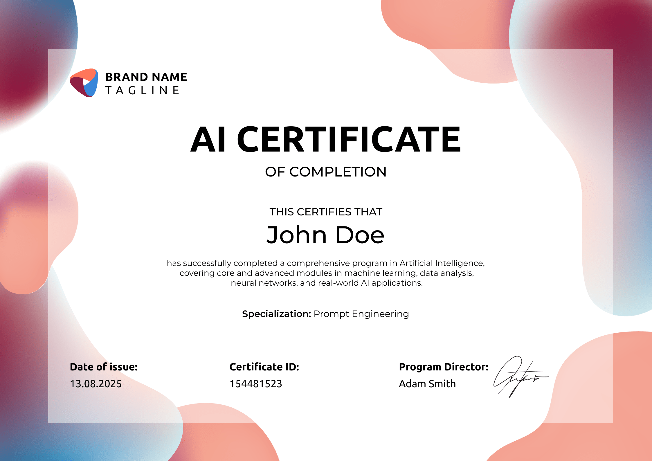 Simple and soft AI certificate template