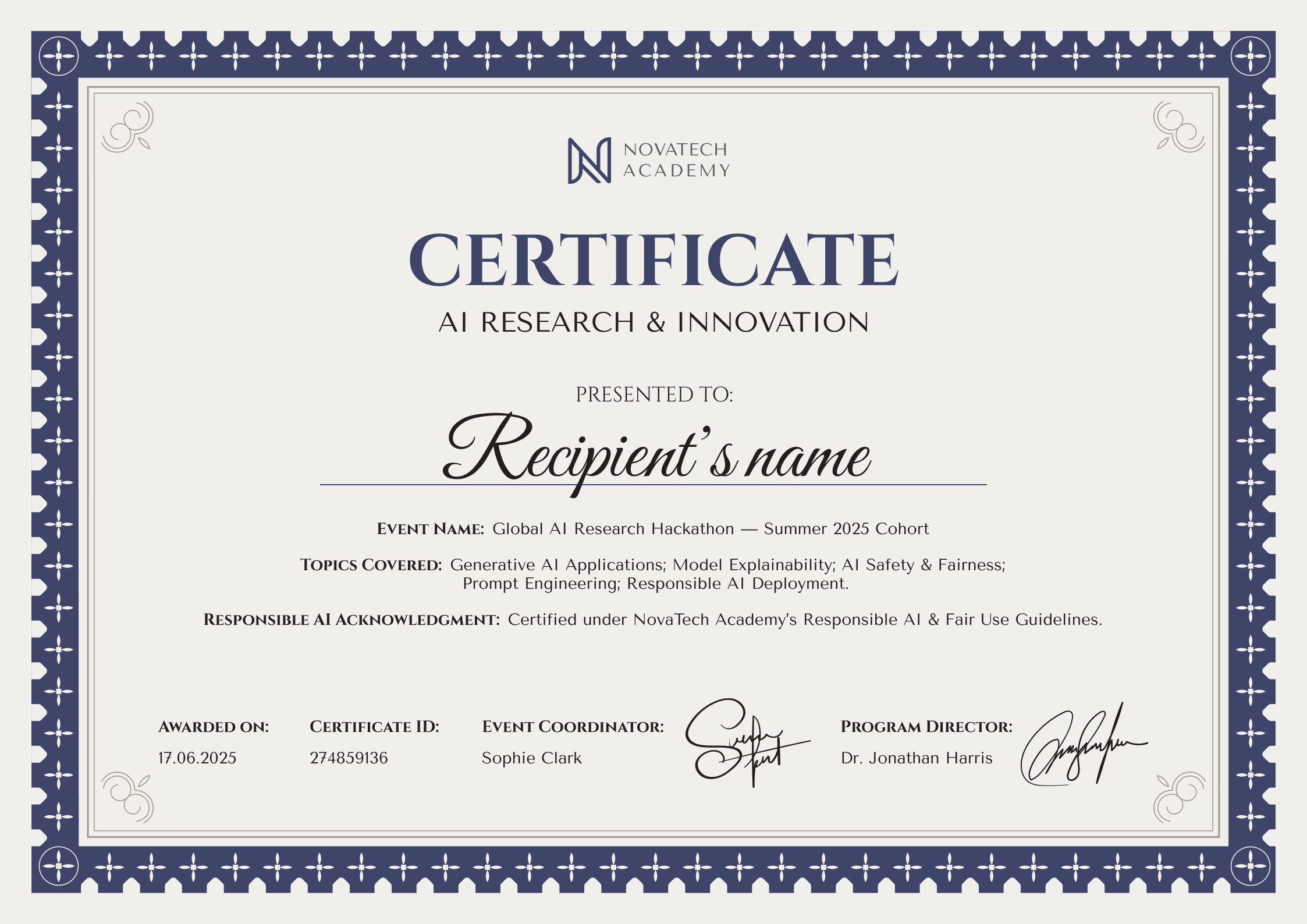 Professional and classic AI certificate template