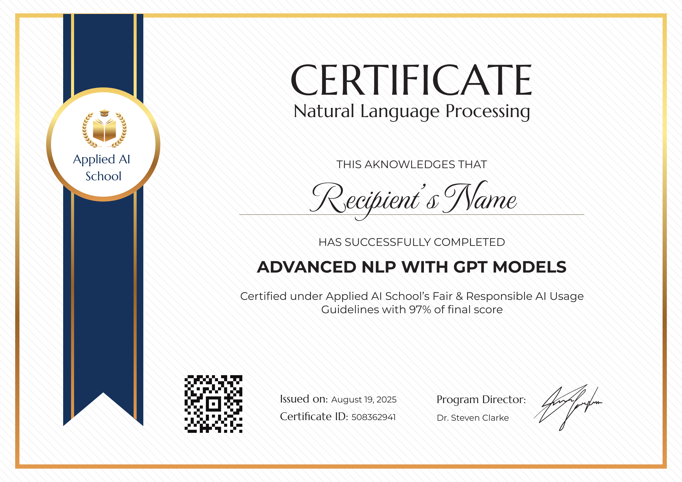 Professional and official AI certificate template