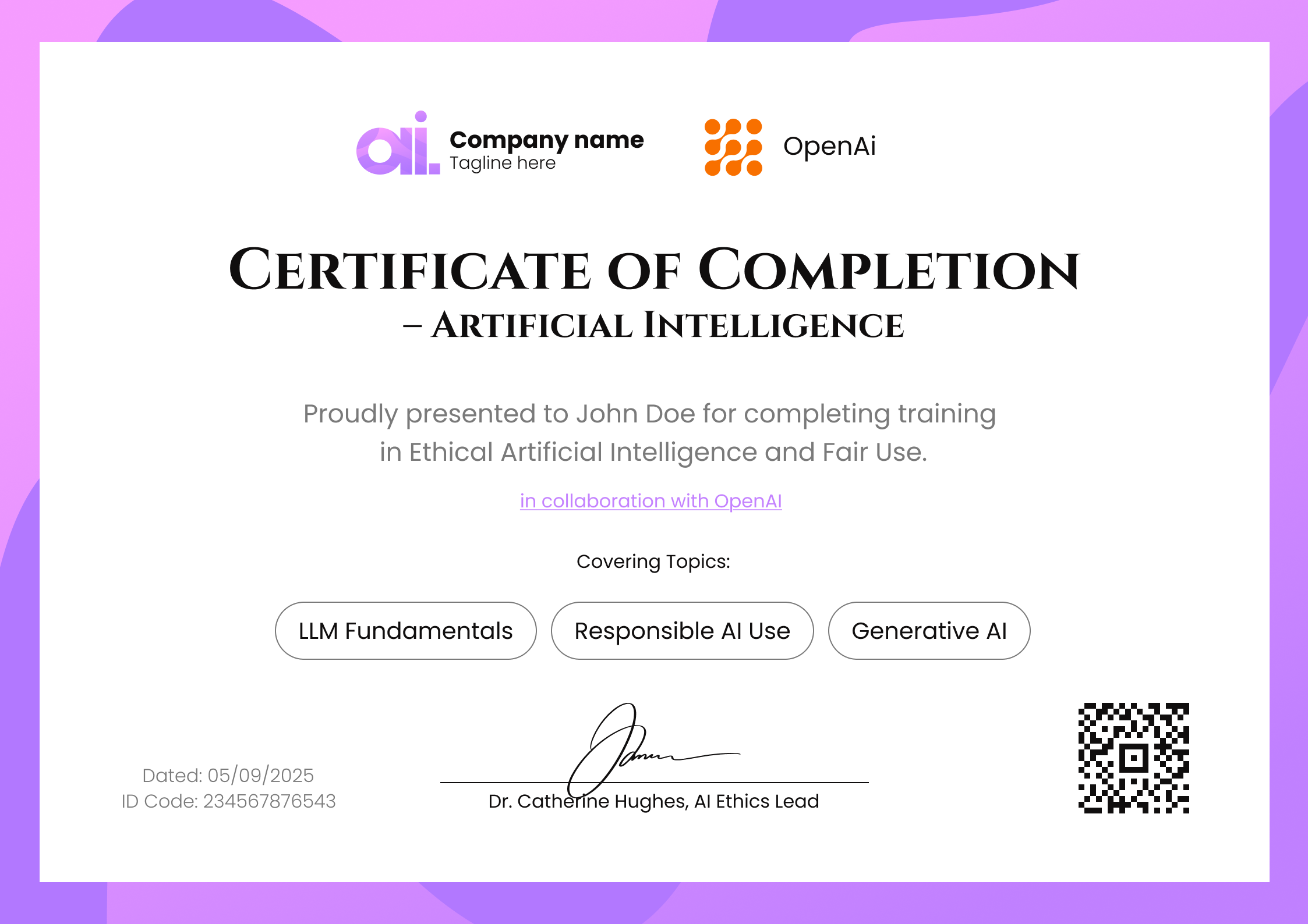 Professional and refined AI certificate template
