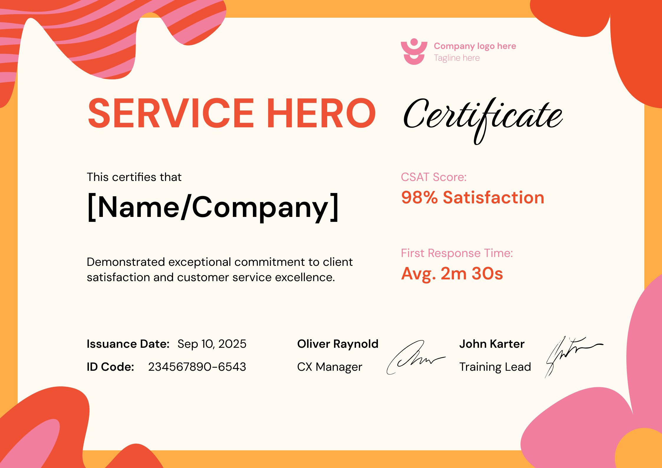 Modern and playful customer service certificate template