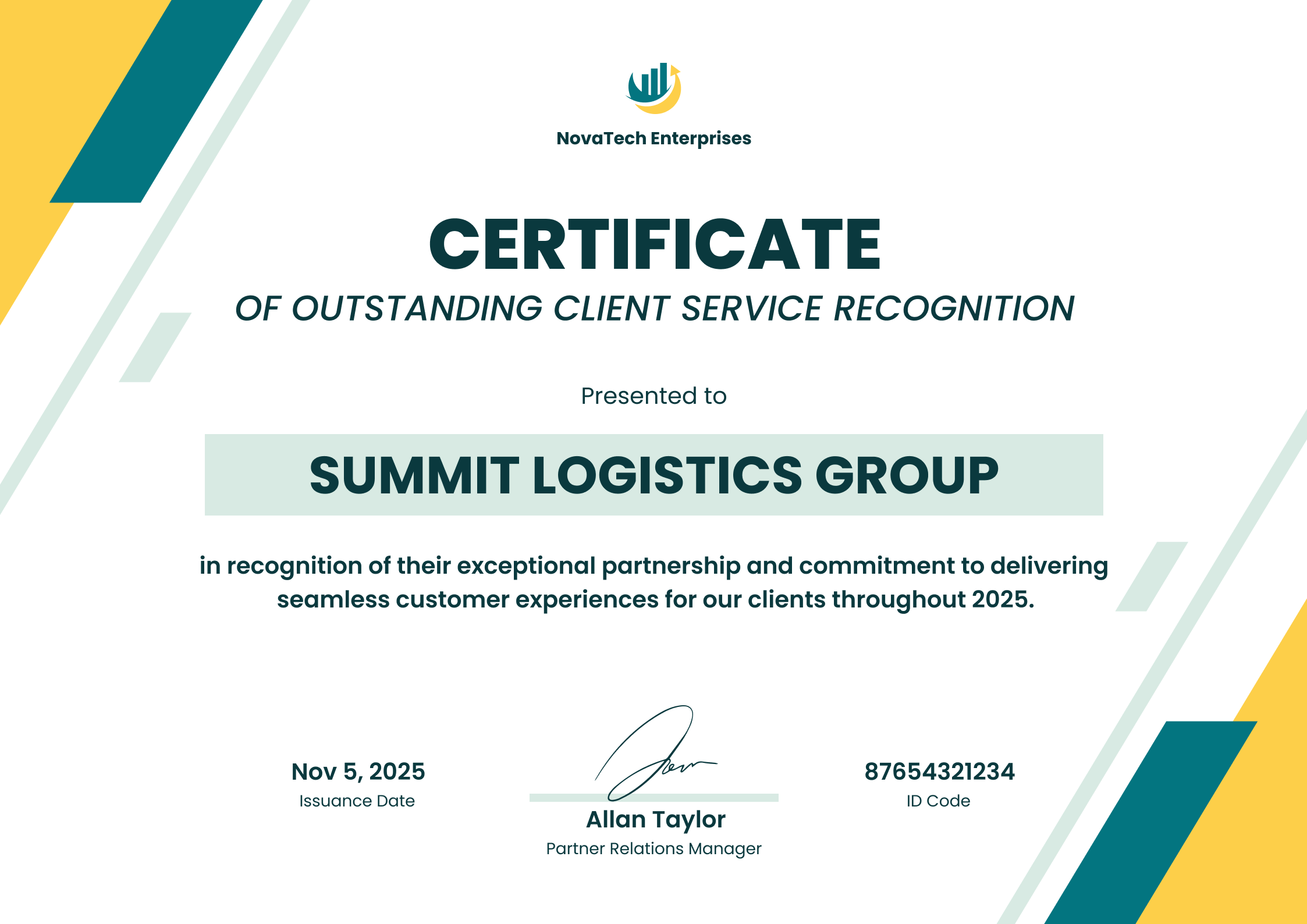 Professional and structured customer service certificate template