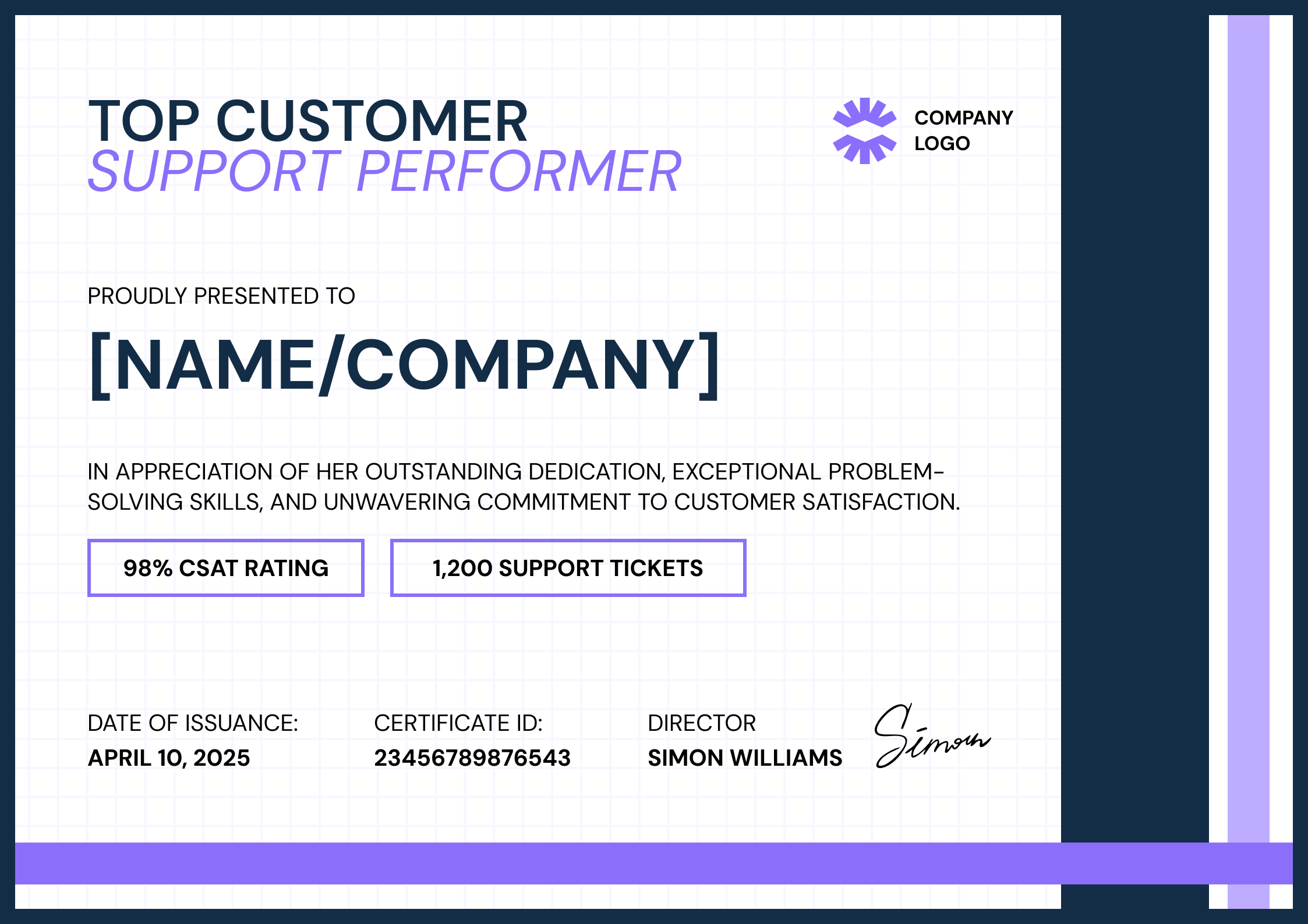 Modern and sleek customer service certificate template