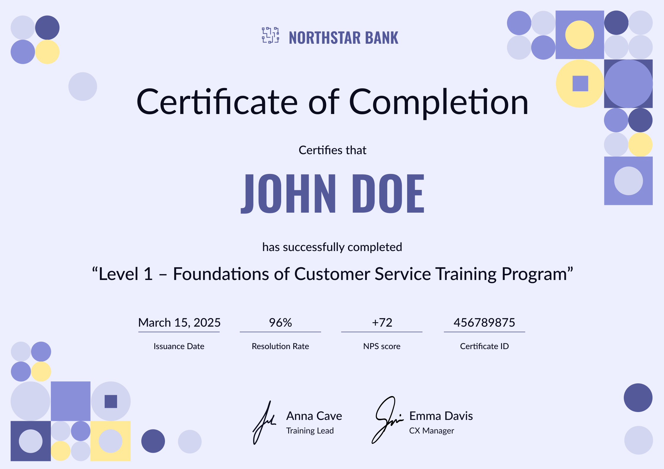 Modern and funky customer service certificate template