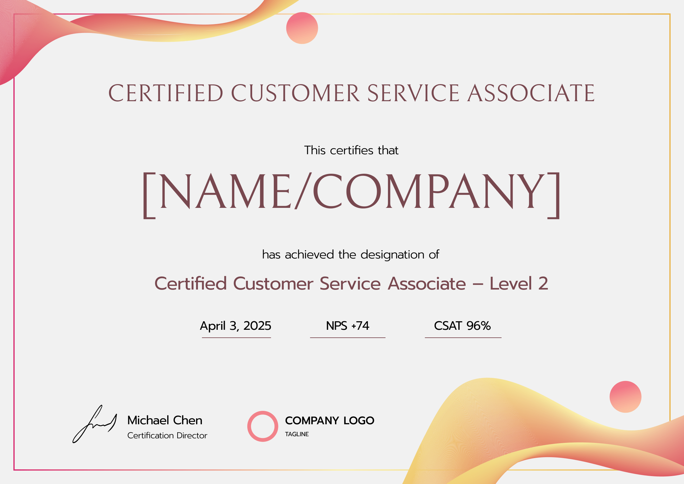 Simple and fluid customer service certificate template