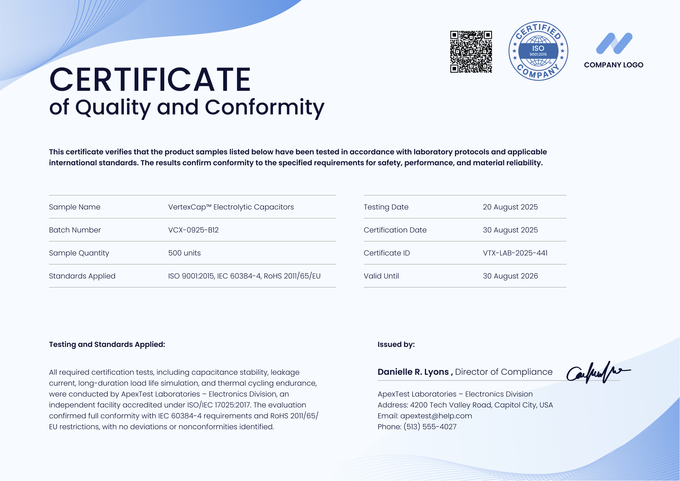 Modern and fluid certificate of quality template