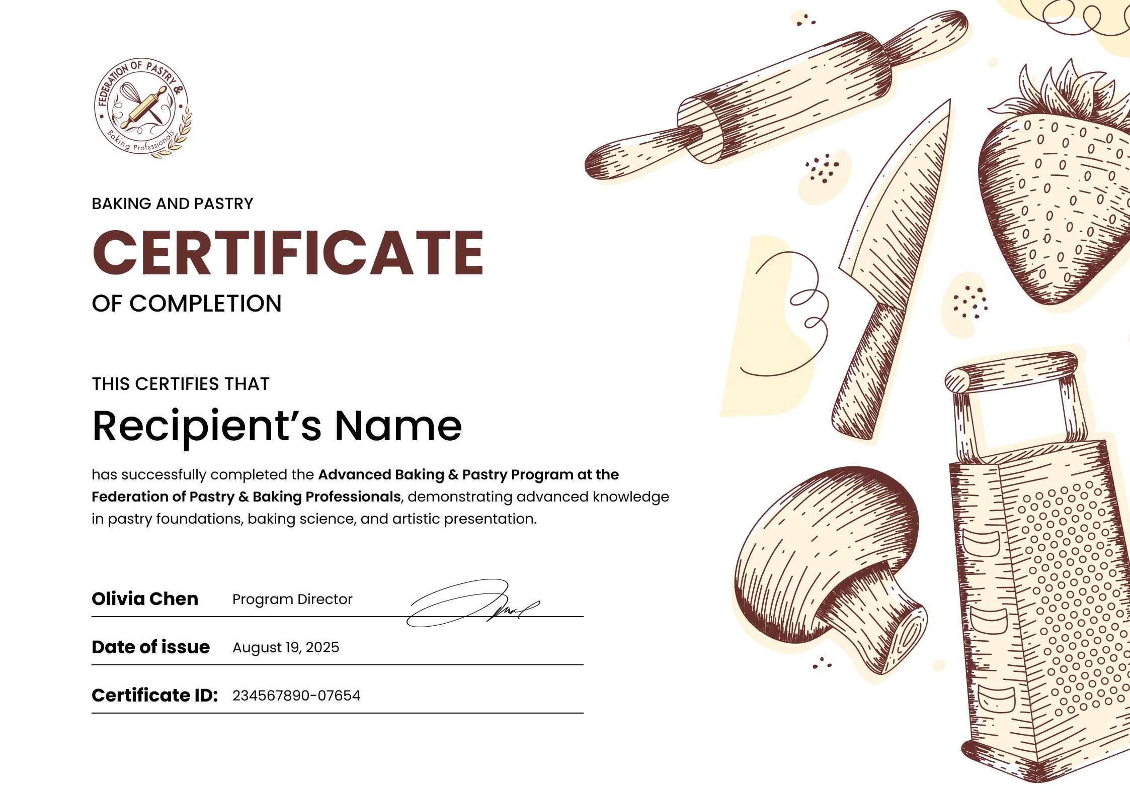 Modern and classic culinary certificate template