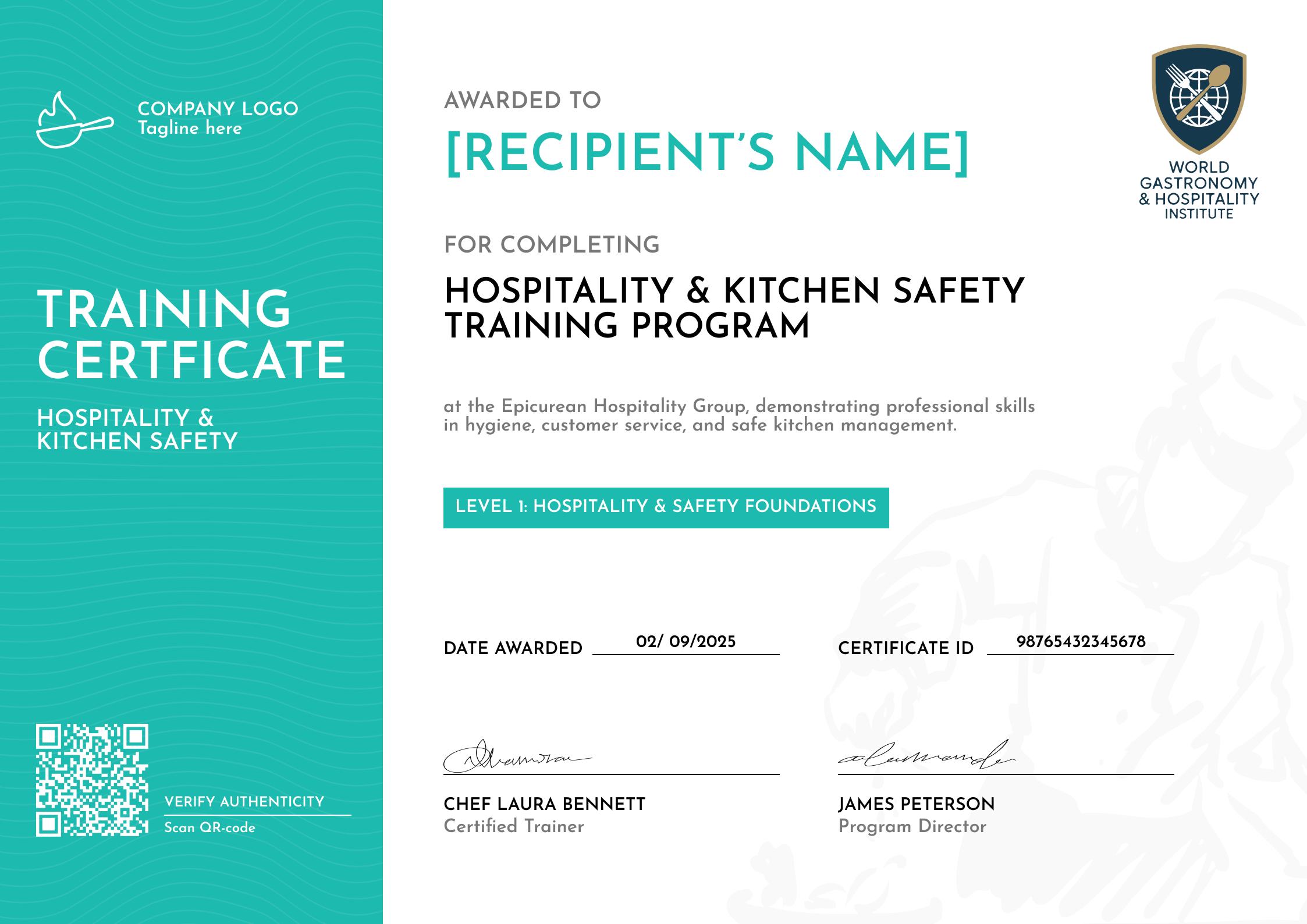 Professional and balanced culinary certificate template