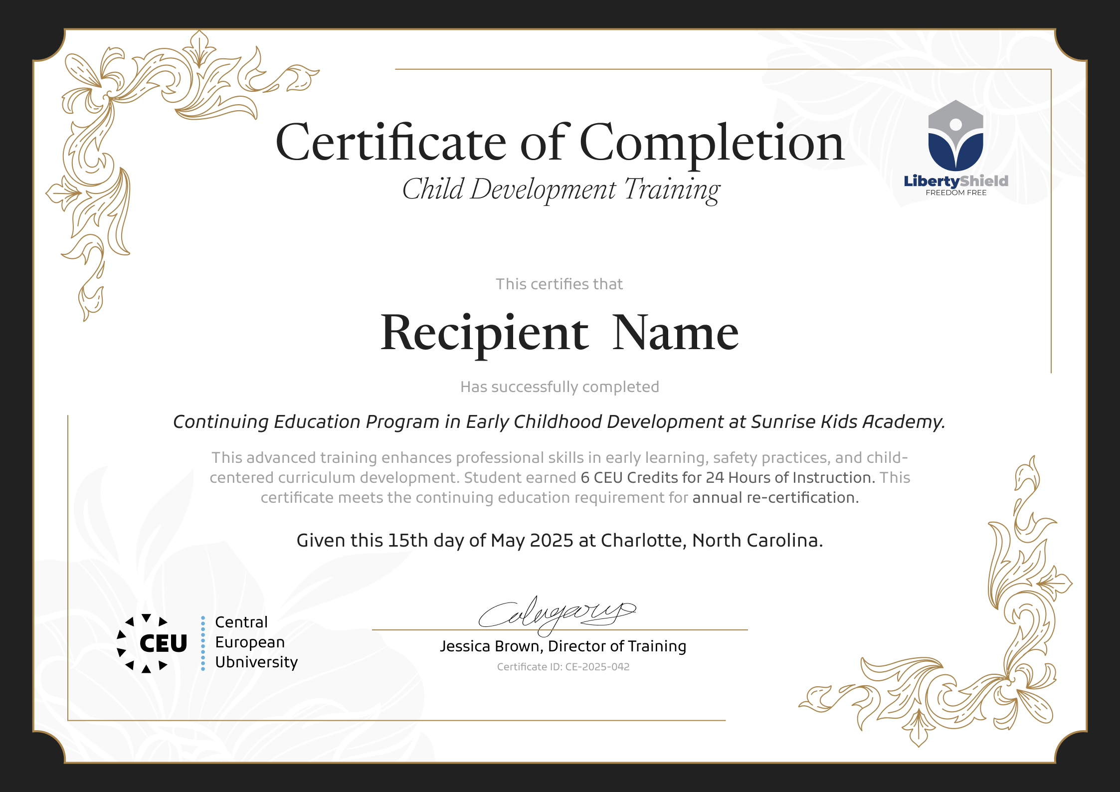 Formal and decorative child care certificate template