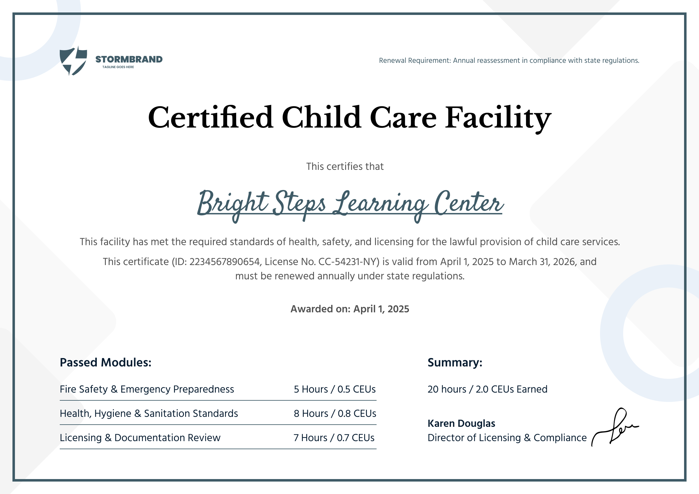Modern and polished child care certificate template