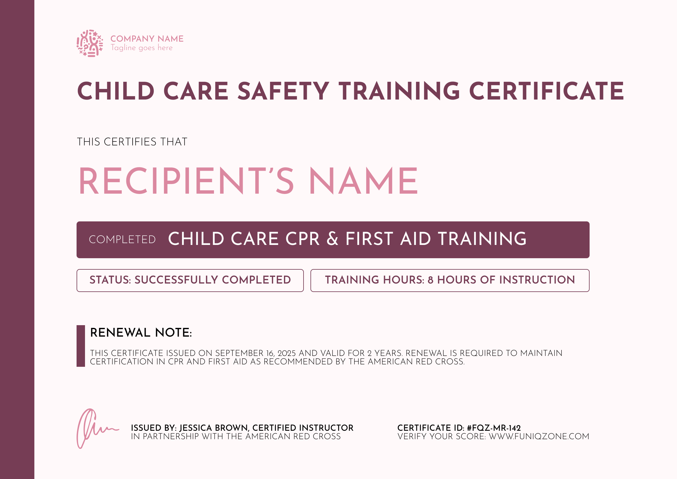 Modern and soft child care certificate template