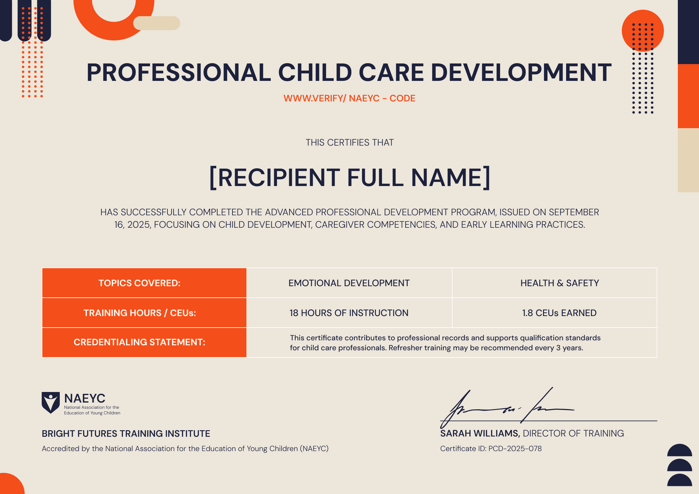 Modern and bold child care certificate template