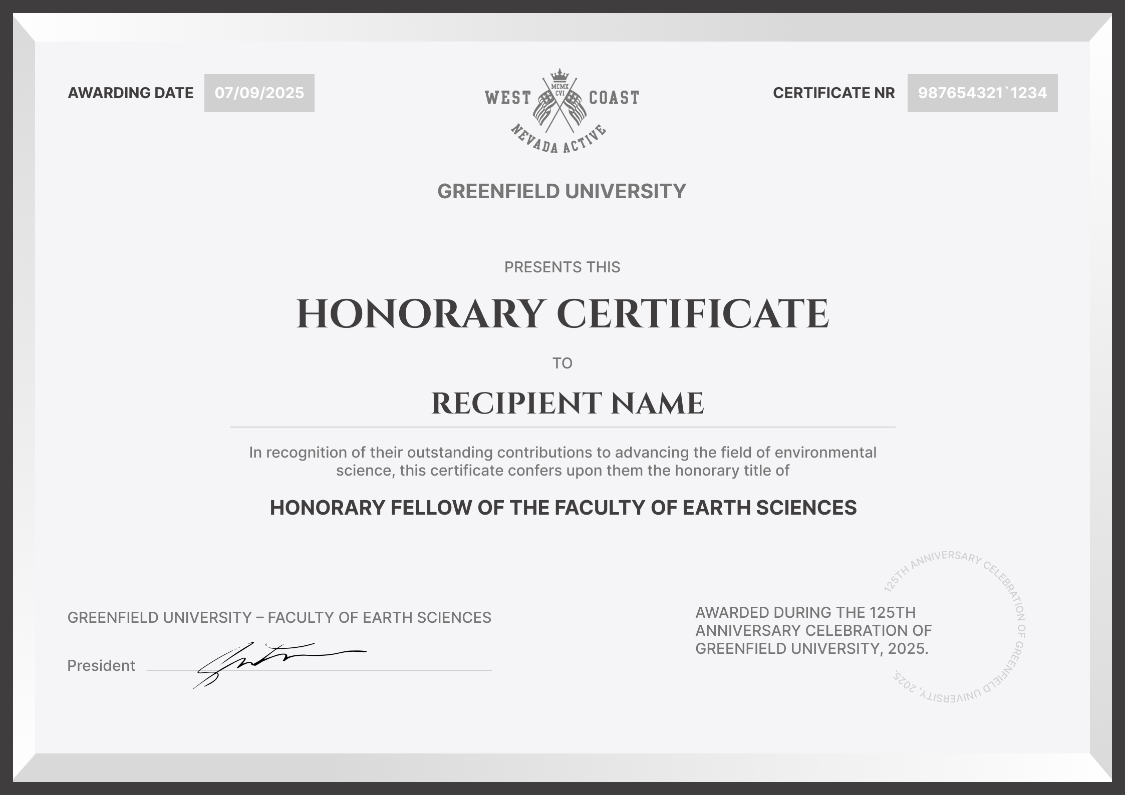 Professional and refined honorary certificate template