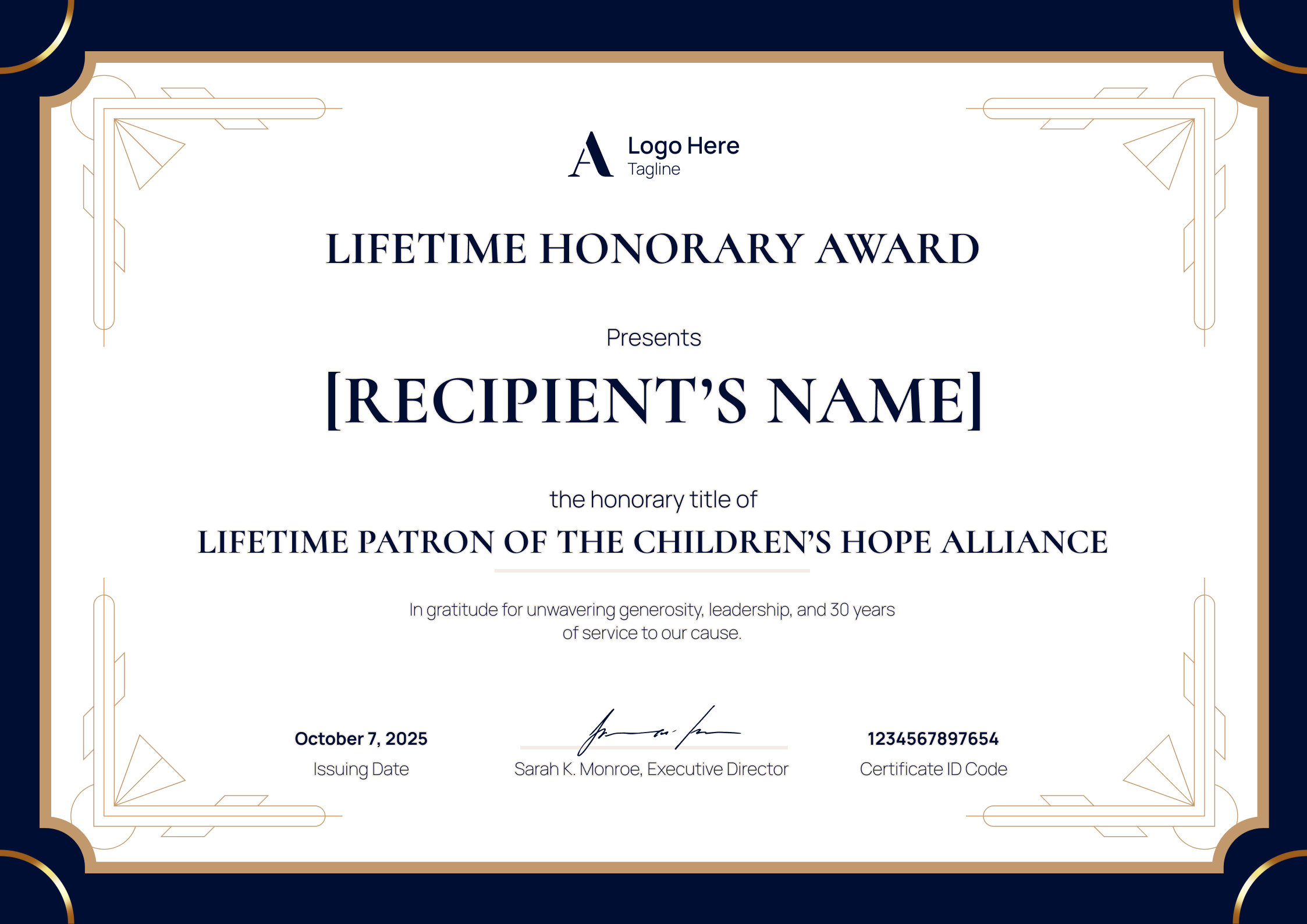 Lifetime Achievement Certificate Template