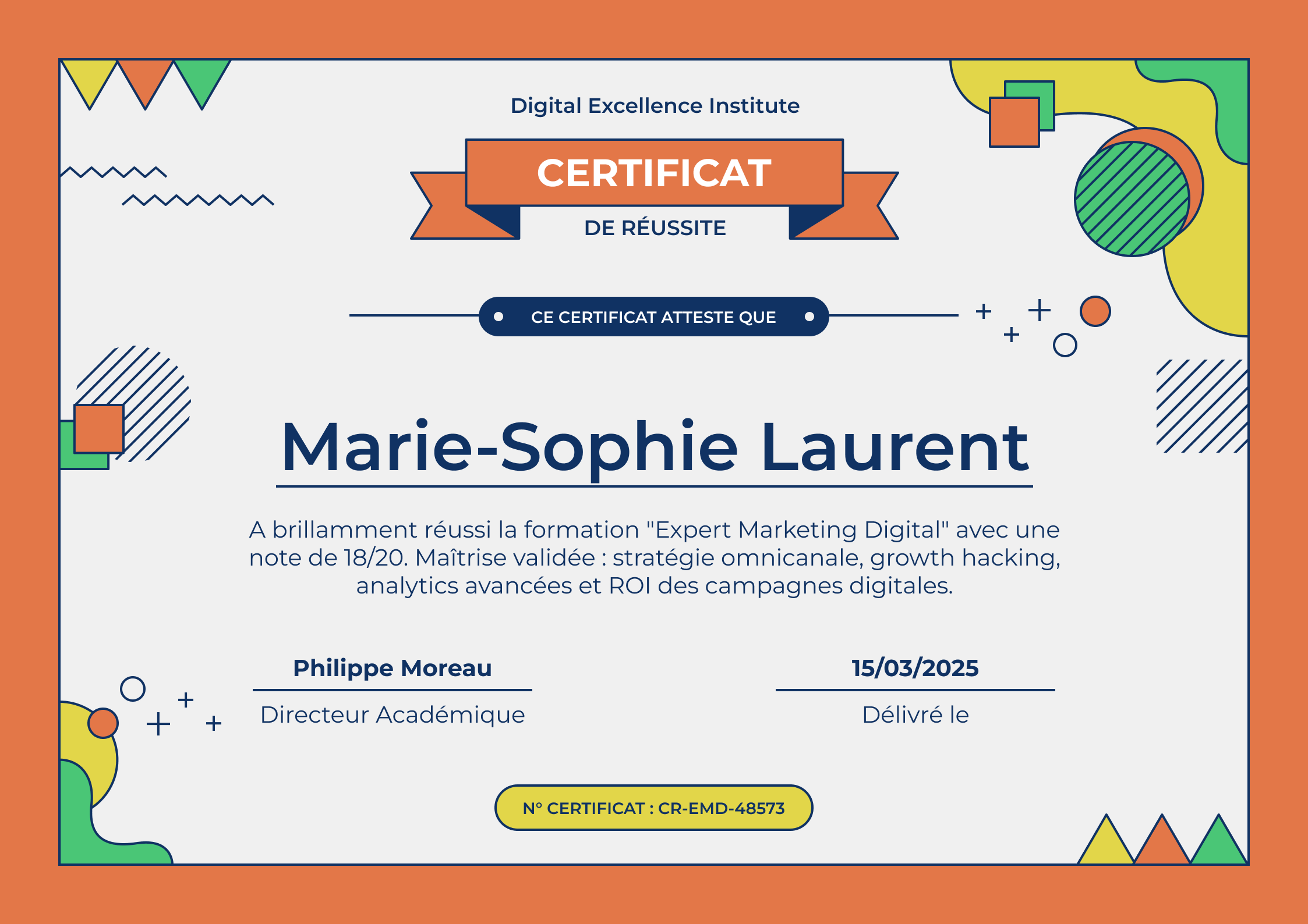 Certificat de réussite moderne et dynamique