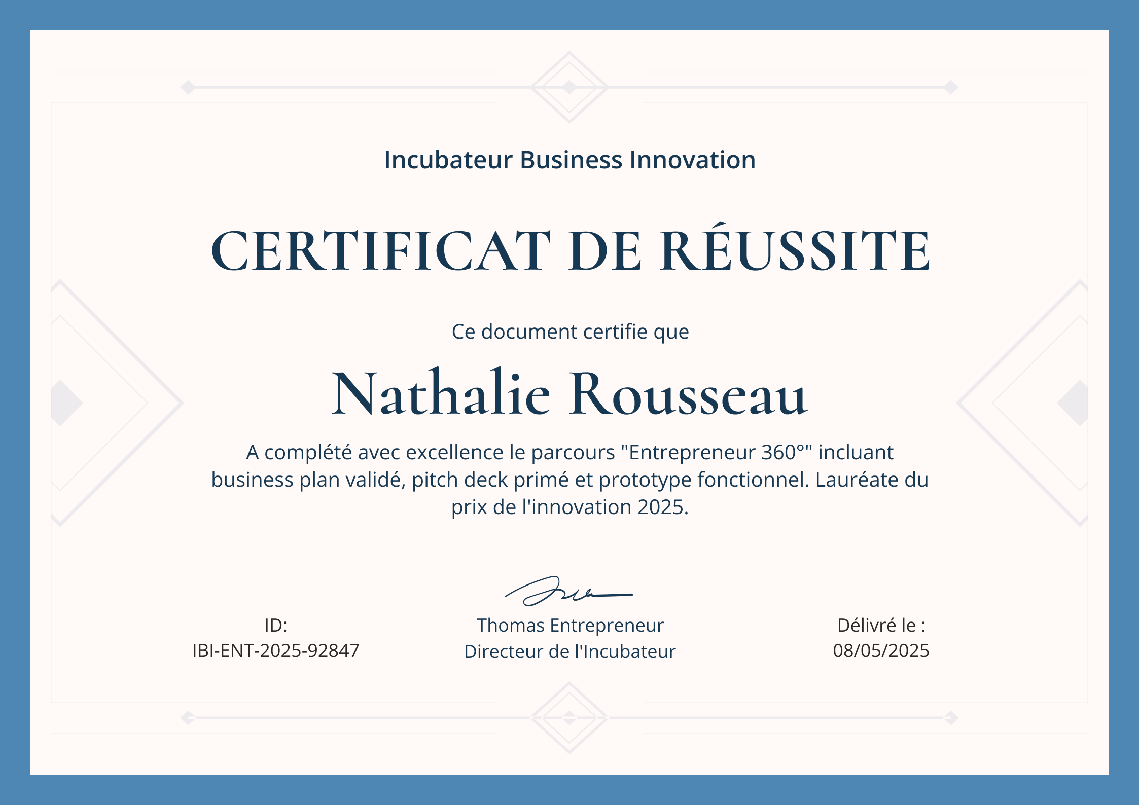 Certificat de réussite simple et minimaliste