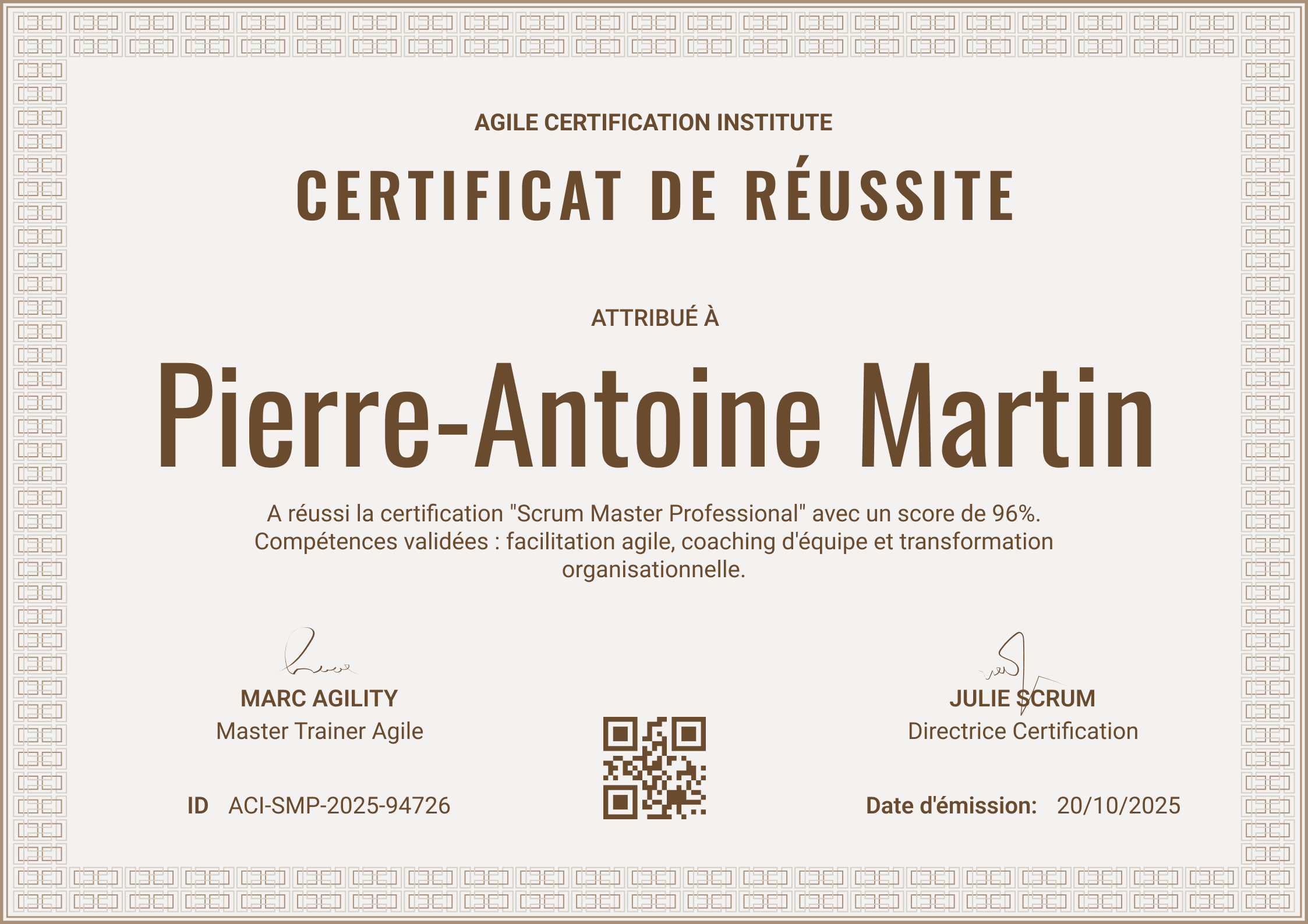 Certificat de réussite formel et standard